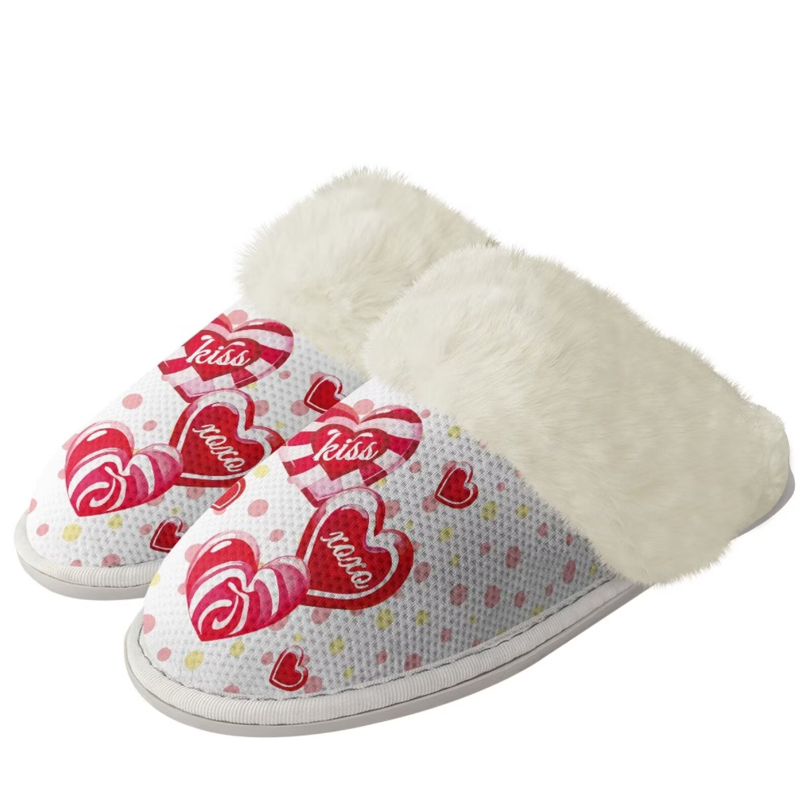 Chririnla Love Candy Print Plush Slippers for Women Non Slip Valentine ...