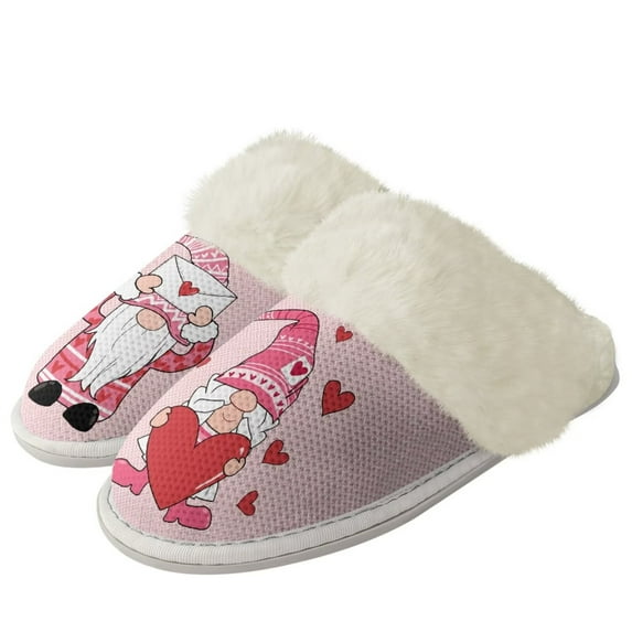 Chririnla Love Gnome Fuzzy Slippers Women Outdoor Pink Washable ...