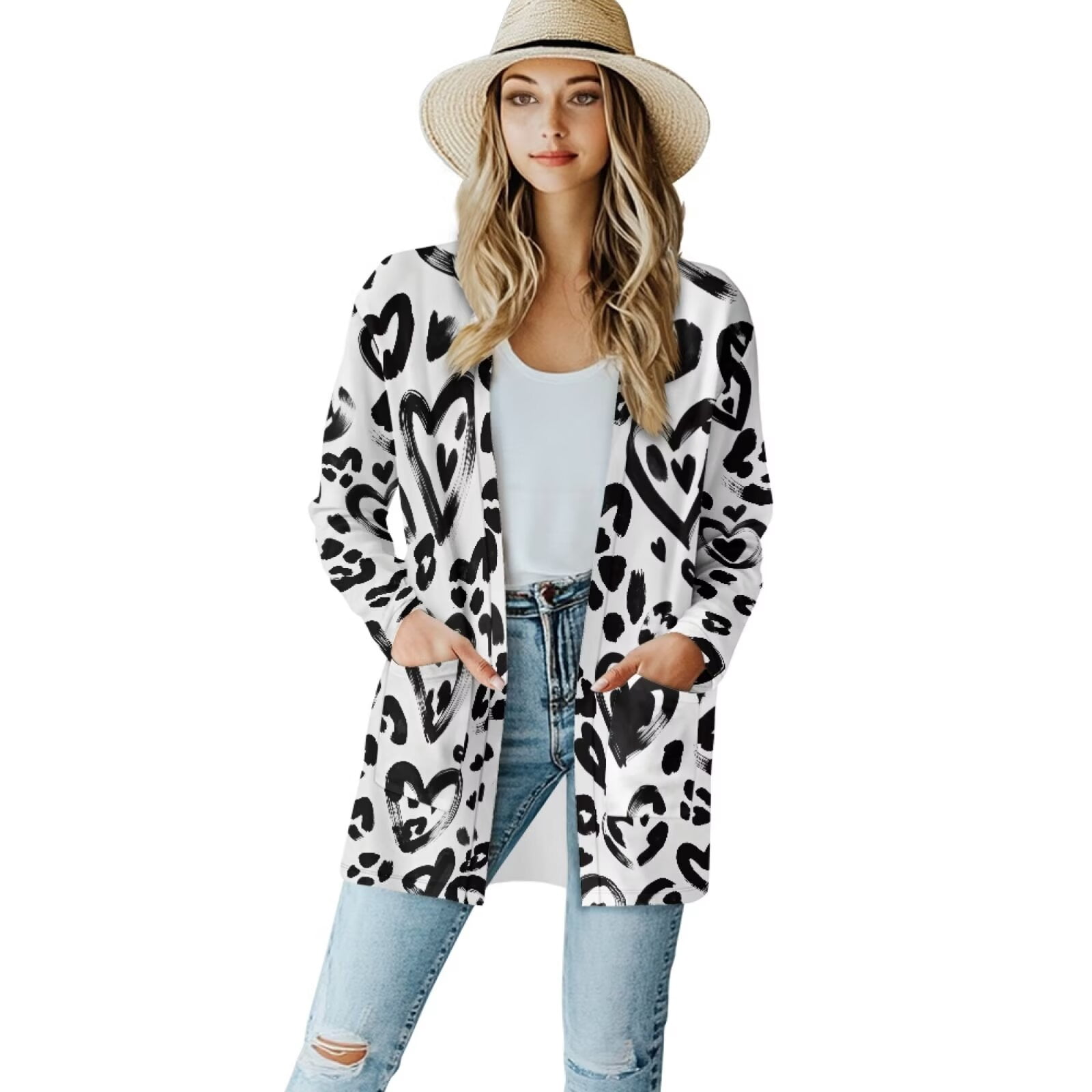 Chririnla Love Leopard Design White Cardigan for Women Plus Size Casual ...