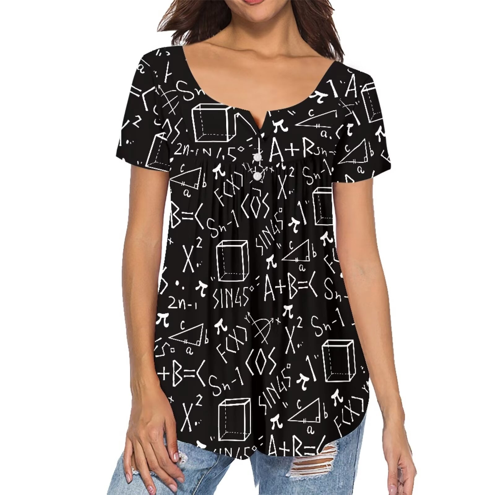 Chririnla Math Theme Tops for Women Blouses Plus Size V Neck Shirts ...