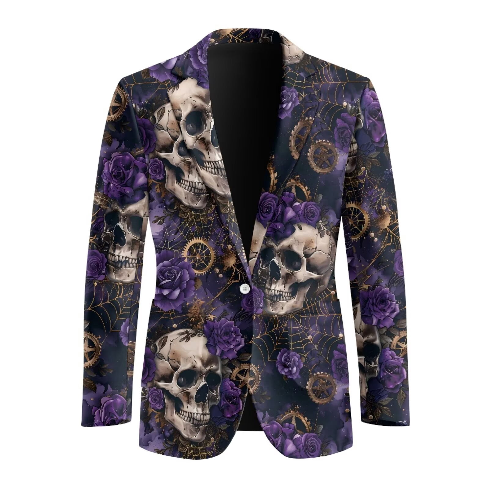 Chririnla Men Gothic Sports Suit Jacket Skull Rose Print One Button ...