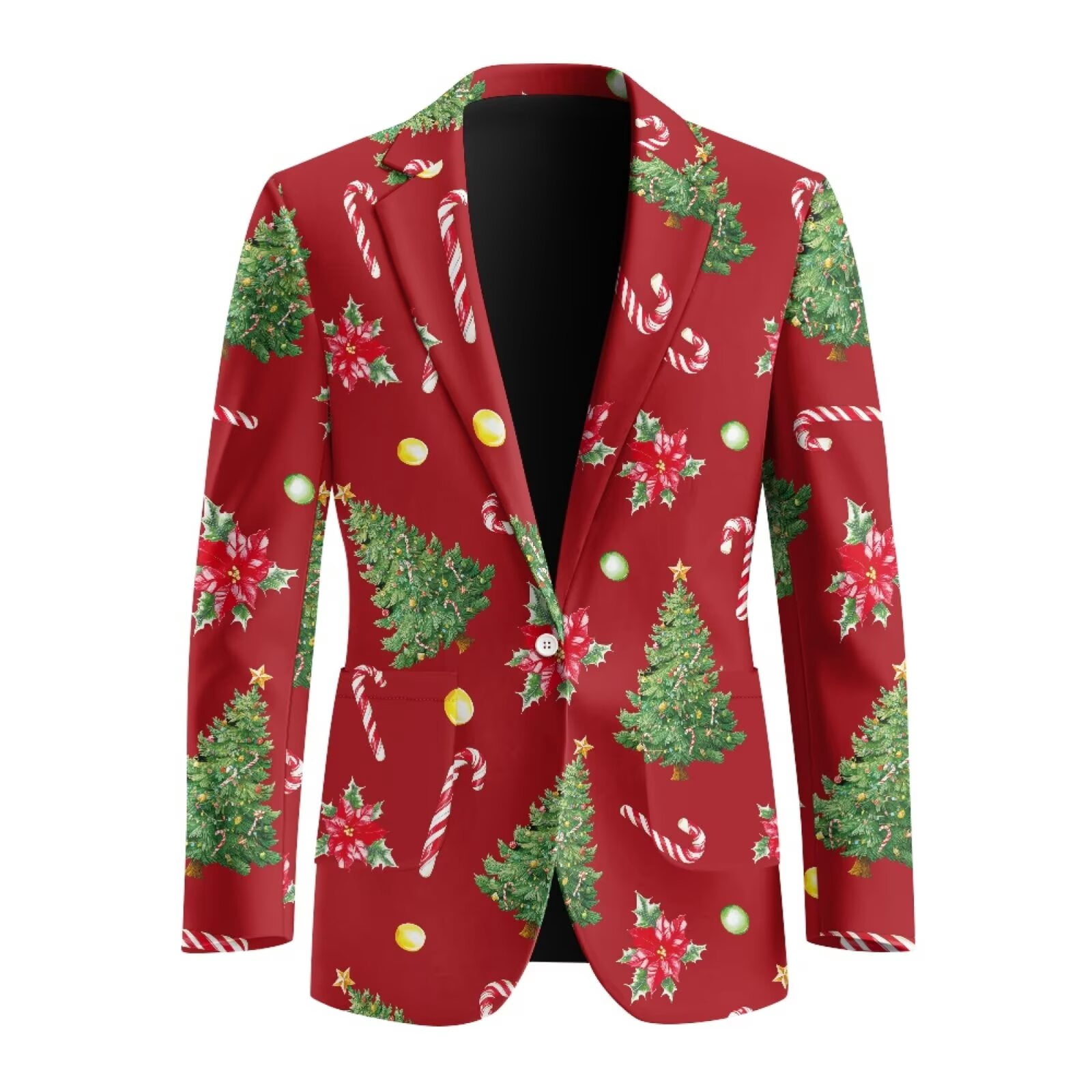 Chririnla Mens Christmas Tree Blazer Slim Fit Candy Cane Print Sport ...