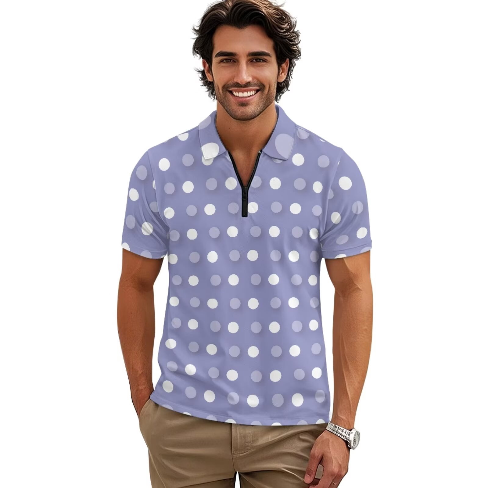Chririnla Mens Print Polo Shirts Short Sleeve Zipper Golf Shirts for ...