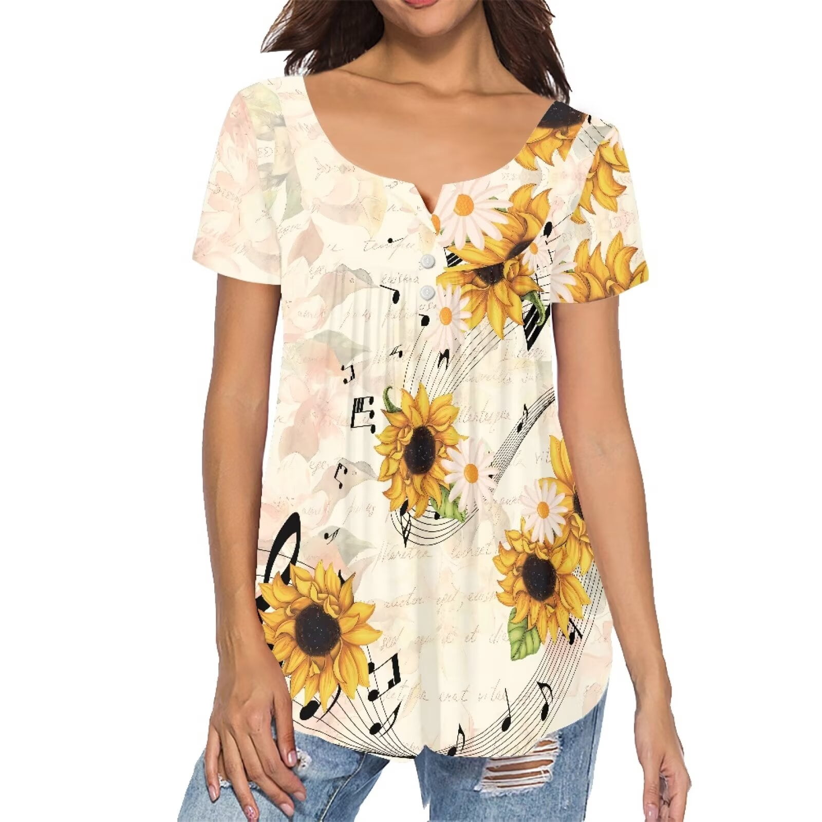 Chririnla Music Blouses for Women Plus Size Sunflower Tops Shirt Short ...
