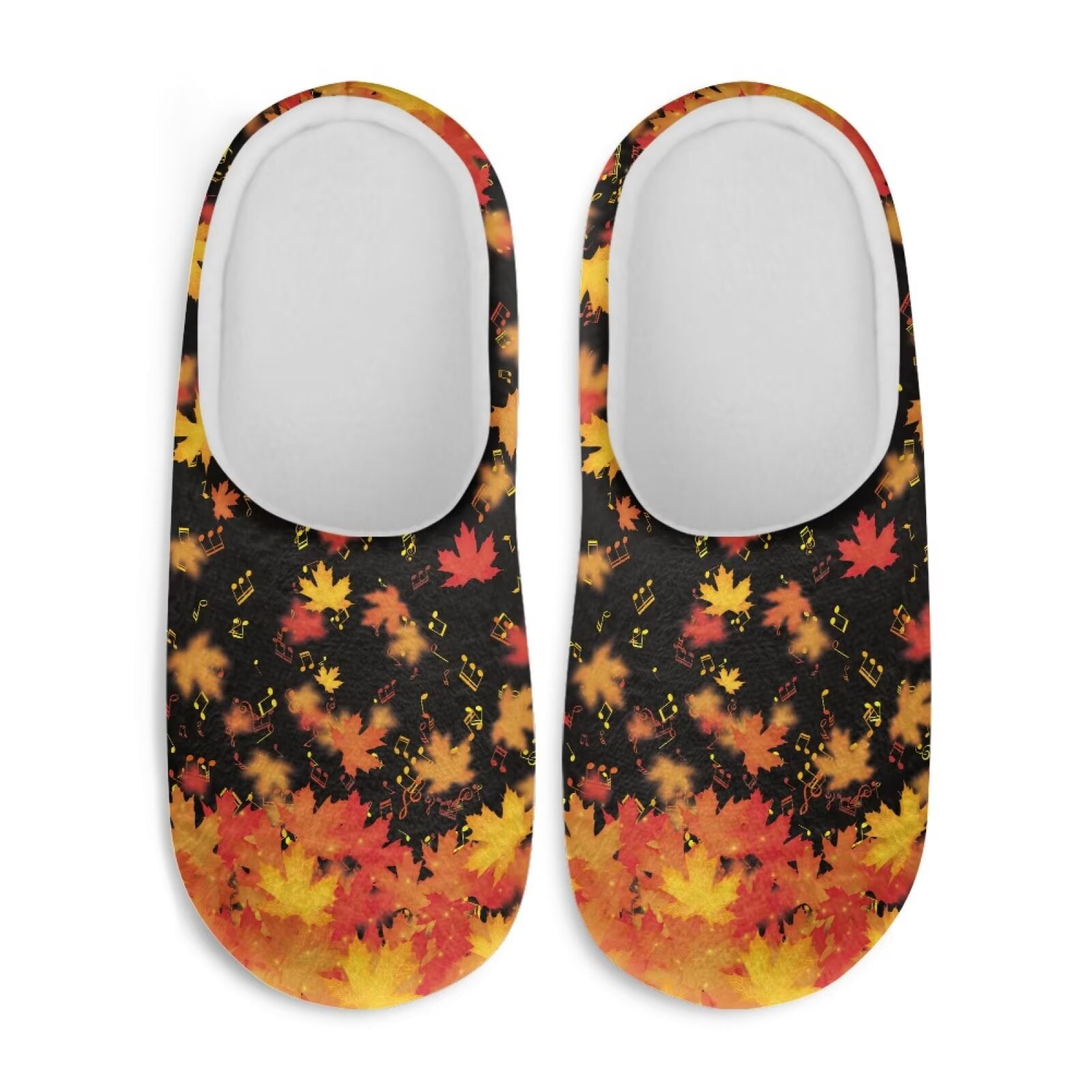 Chririnla Music Note Maple Leaf Women's Retro Slippers Soft Plush Fuzzy ...