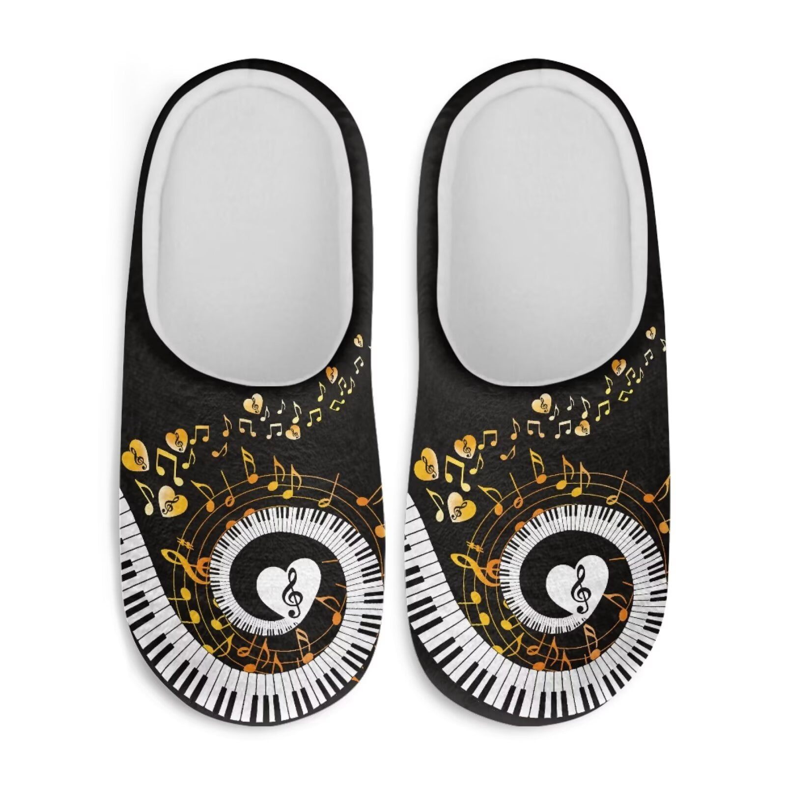 Chririnla Music Note Piano Love Heart Women's Comfy Slippers Soft Plush ...