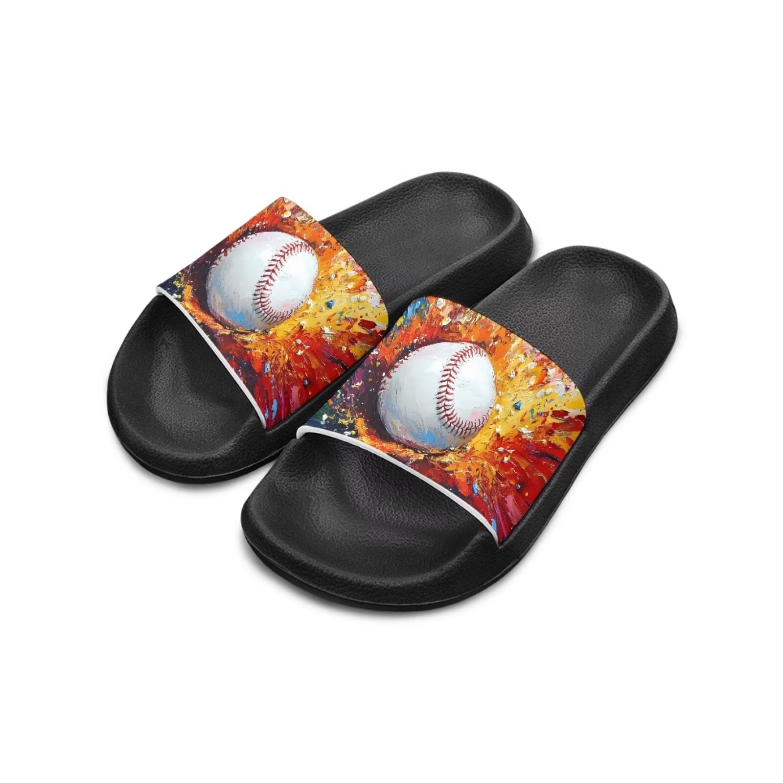 Chririnla Oil Painting Baseball Boys Slippers for Kids Lightweight ...