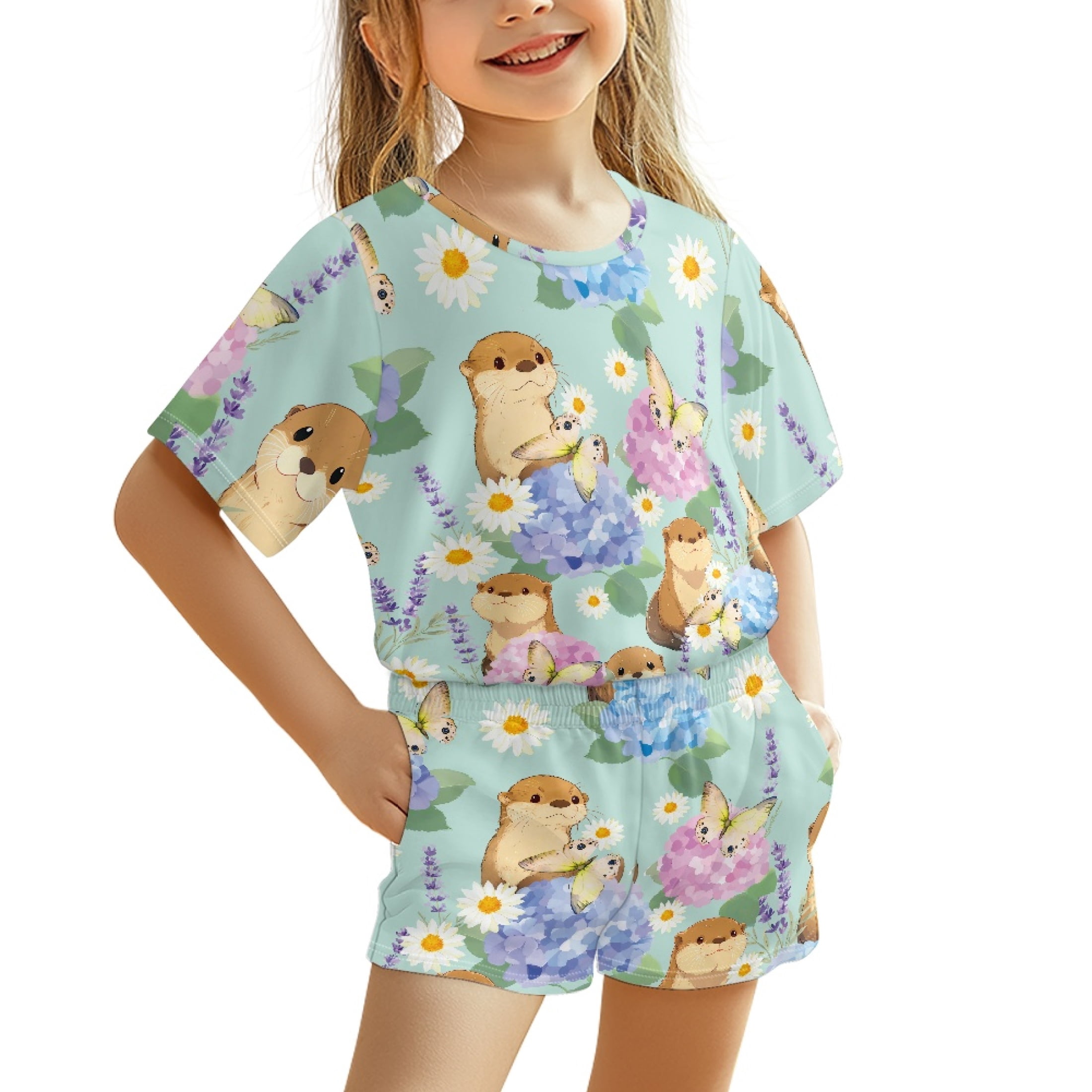 Chririnla Otter Hydrangea Kids Summer Outfit for Kindergarten Beach ...