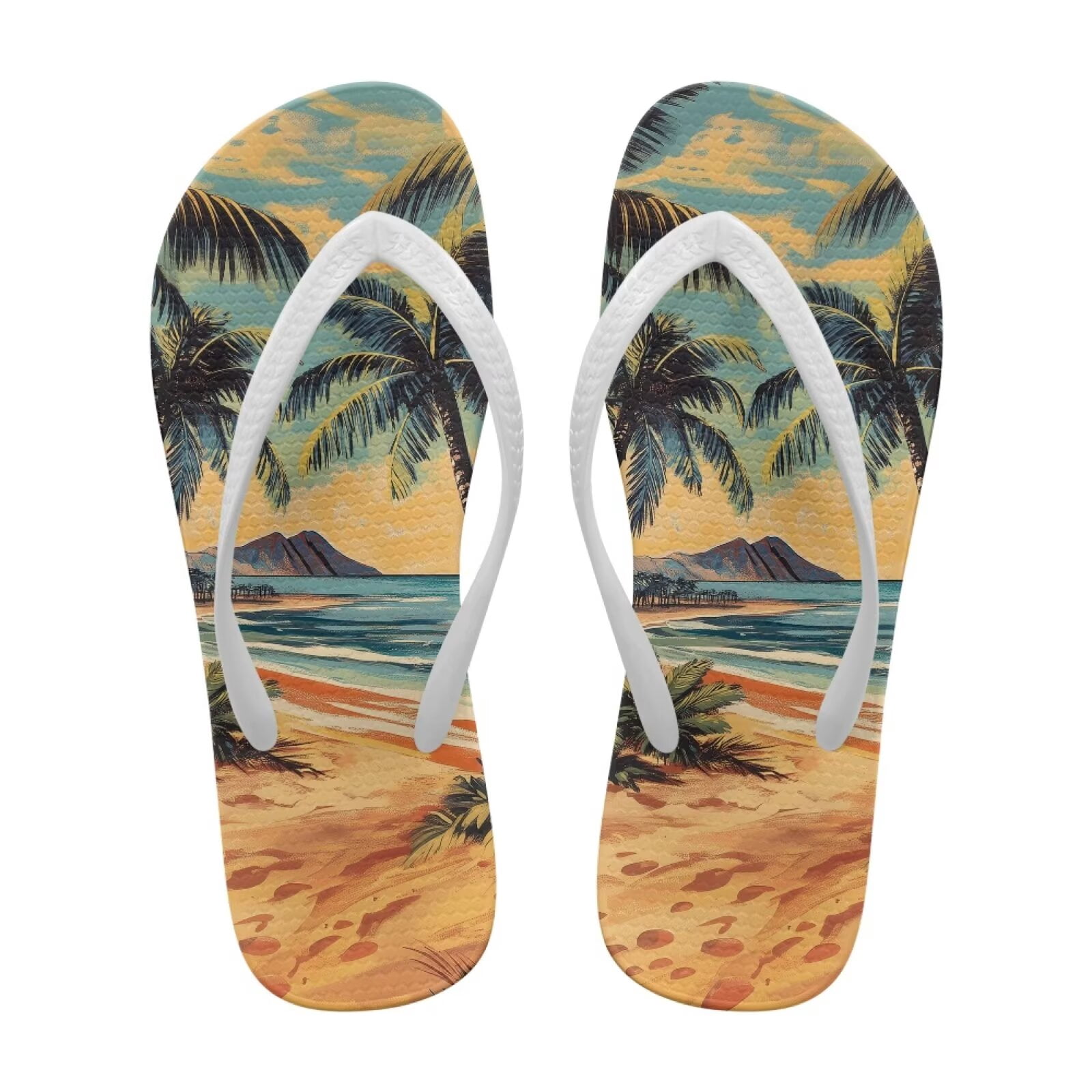 Chririnla Palm Tree Beach Print Flip Flops for Women Comfortable Casual ...
