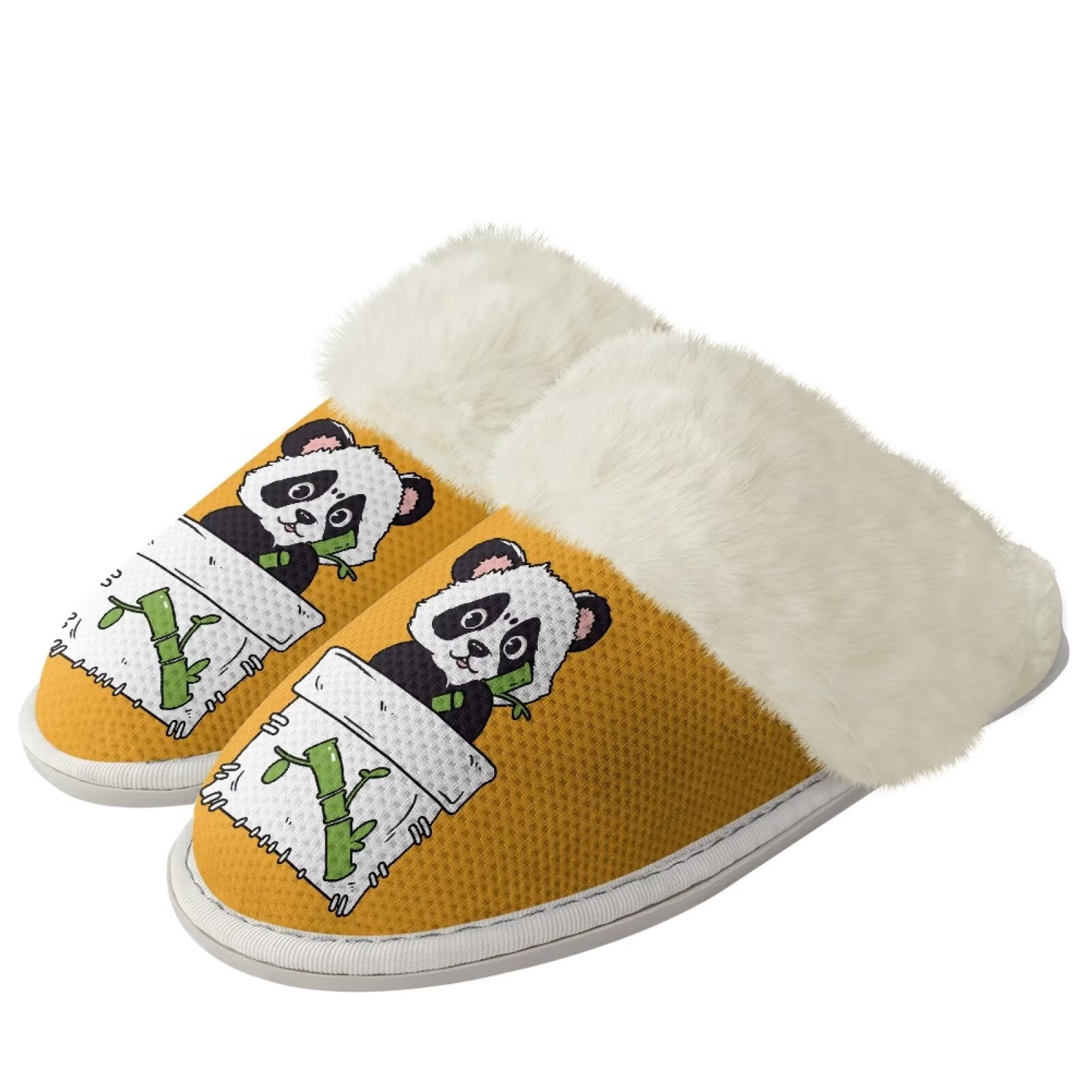 Chririnla Panda Bamboo Plush House Shoes for Women Non-Slip Yellow ...