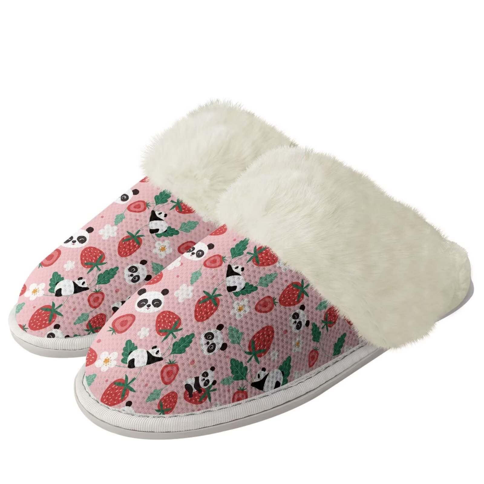 Chririnla Panda Strawberry Plush Slippers for Women Indoor Non-Slip ...