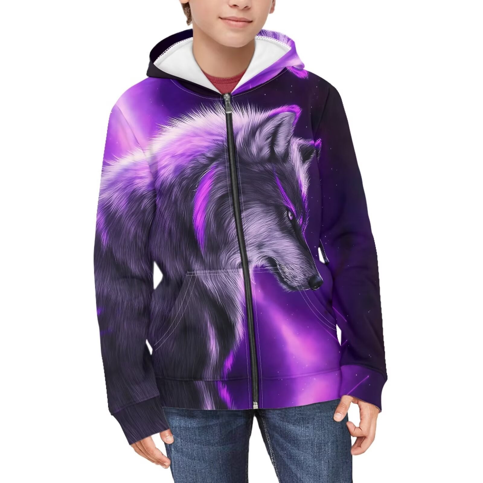 Chririnla Ping Art Wolf Athletic Zip Up Jacket for Youth Hooded Long ...