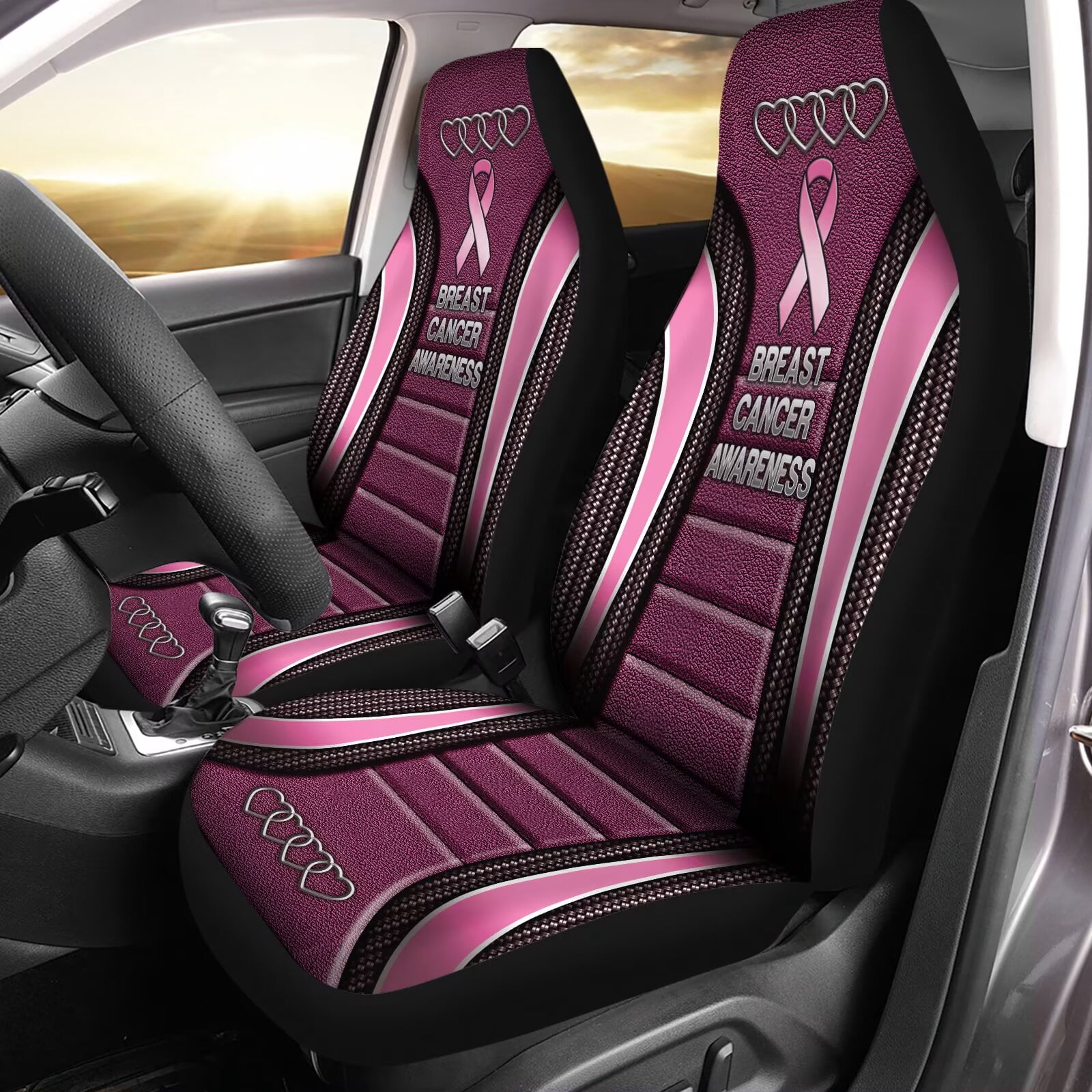 Chririnla Pink Breast Cancer Awareness Print 2pcs Car Seat Covers Set ...