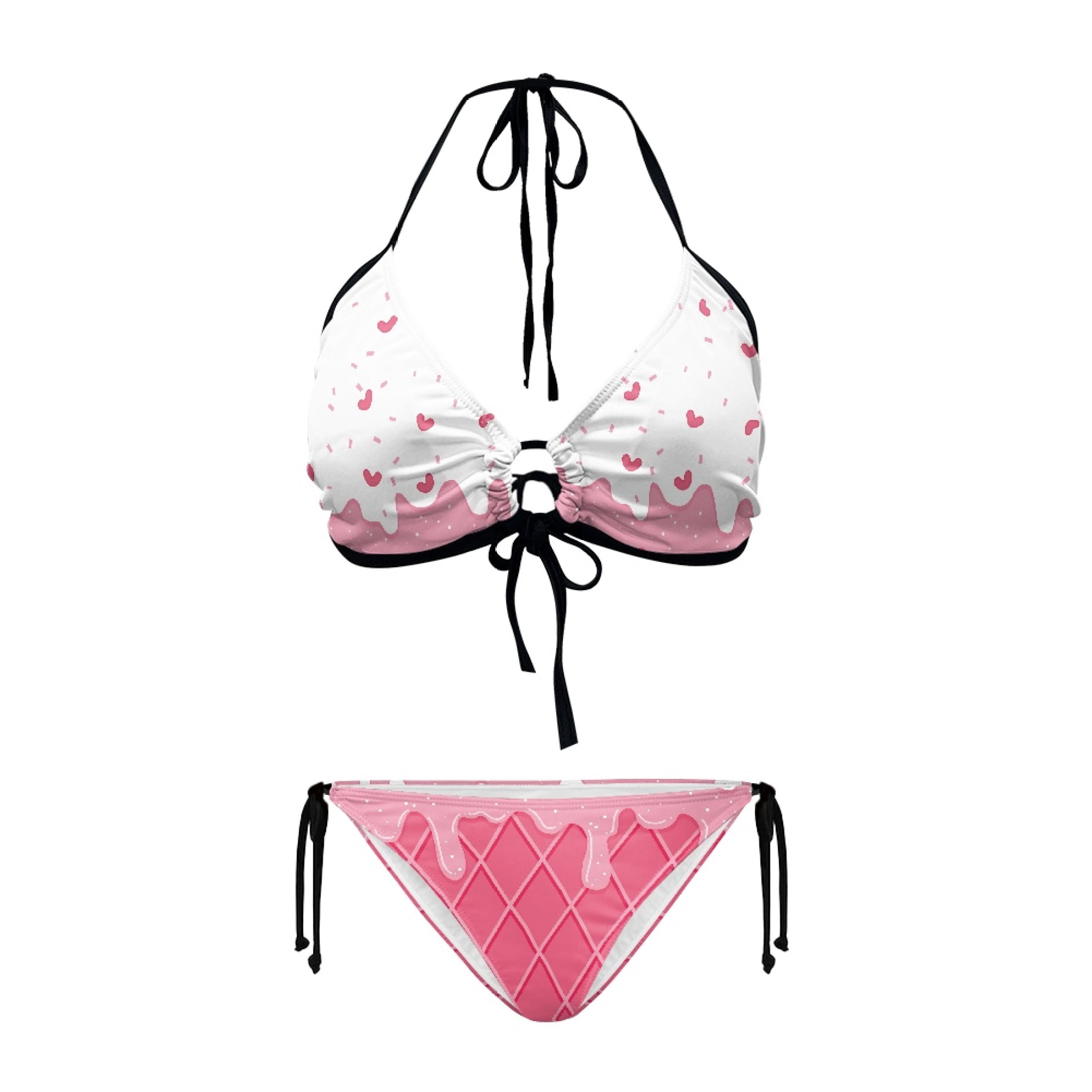 Chririnla Pink Hearts Premium Fabric Two Piece Triangle Swimsuit Halter ...
