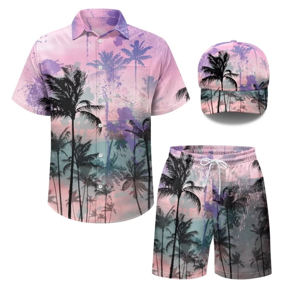 Chririnla Pink Sunset Palm Tree Print Mens Button Down Shirts and ...