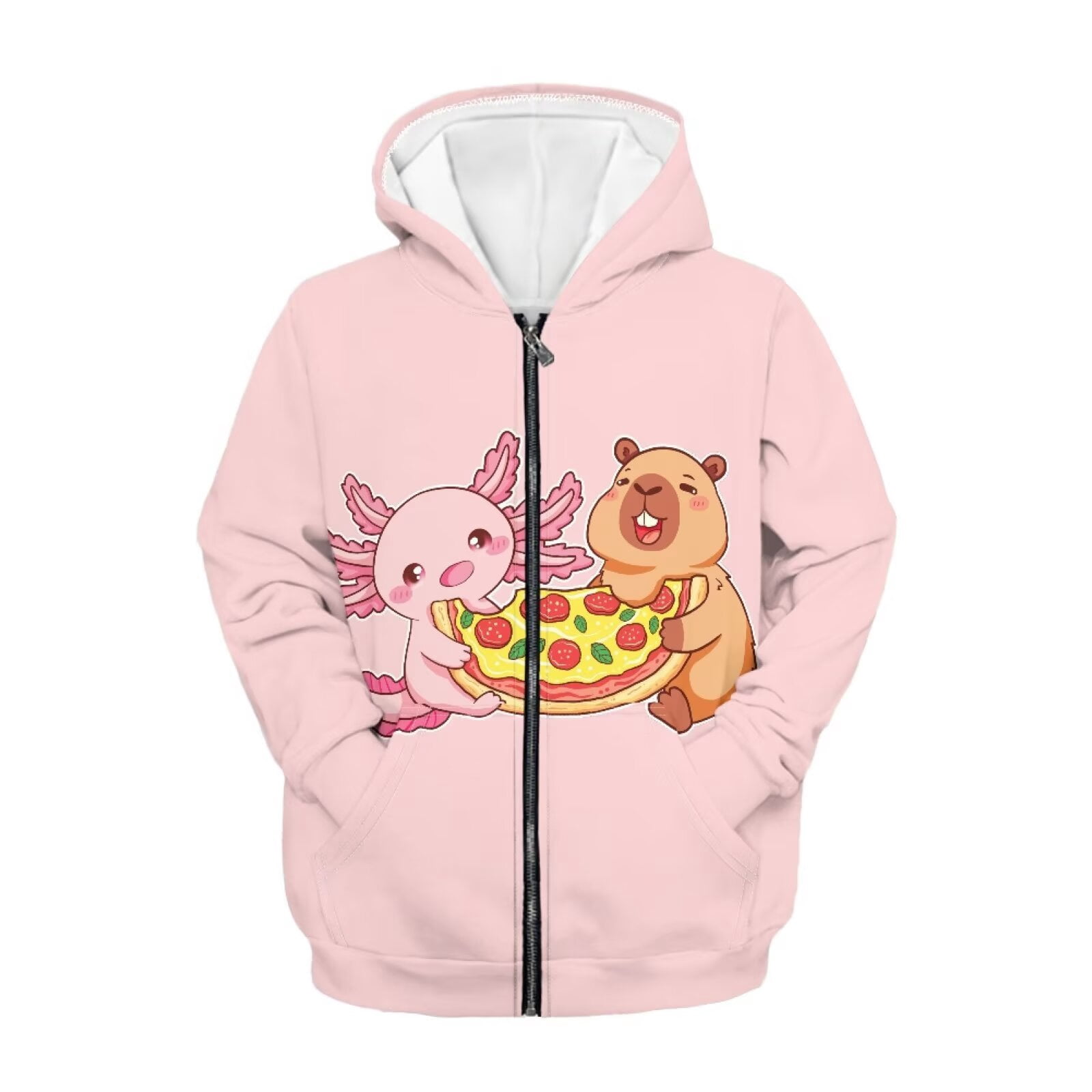 Chririnla Pizza Capybara Axolotl Teens Lightweight Hooded Jacket Long ...