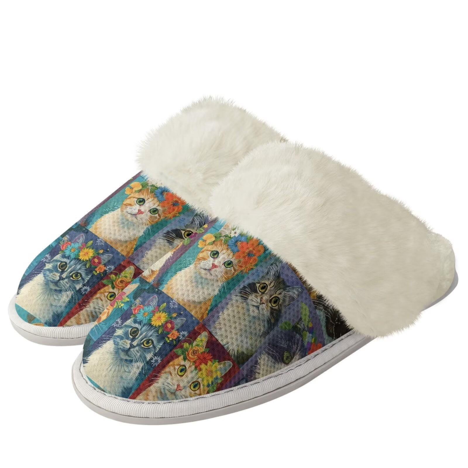 Chririnla Plaid Print Cotton Slippers with Fur Edges House Shoes ...