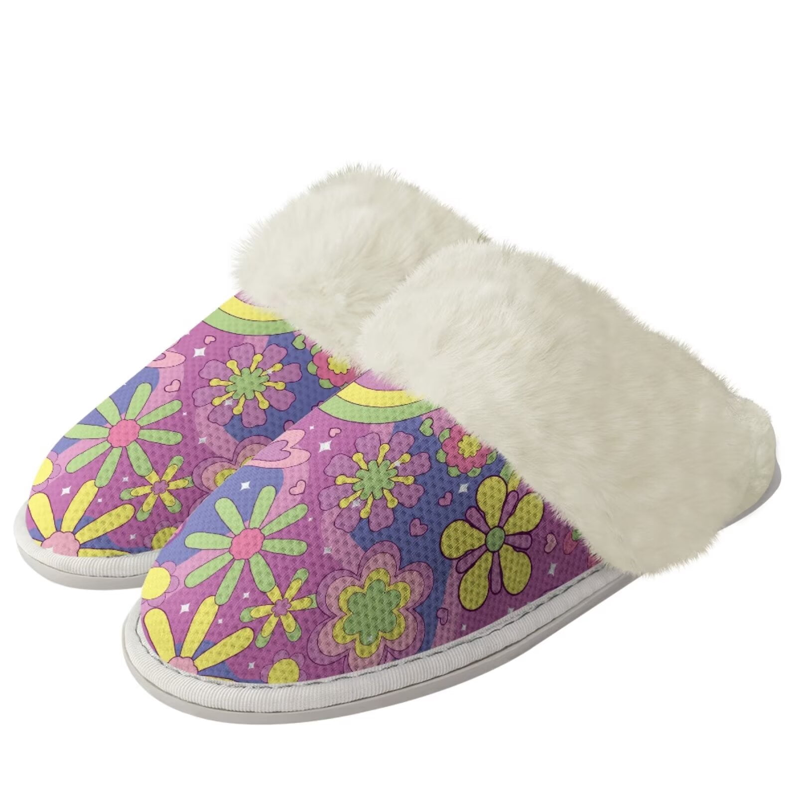 Chririnla Purpel Hippie Flowers Plush House Shoes for Women Warm Fuzzy ...