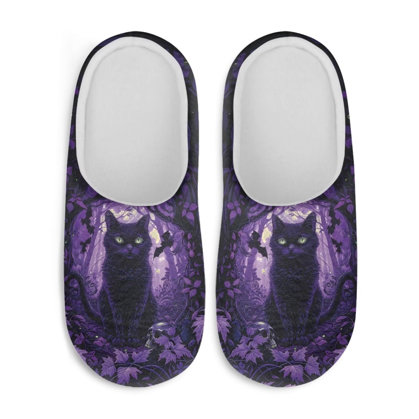 Chririnla Purple Cat Bat Women's Plush Slippers Soft Fuzzy Warm Keep ...
