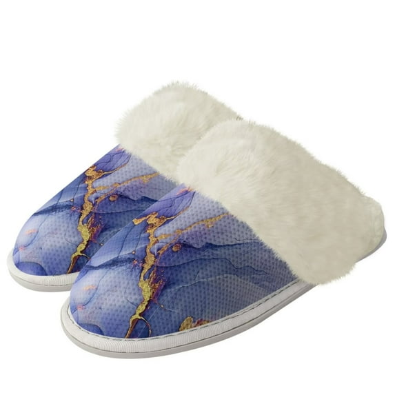 Chririnla Purple Marble Print Plush House Shoes for Women Bedroom Slippers for Women Fuzzy ...