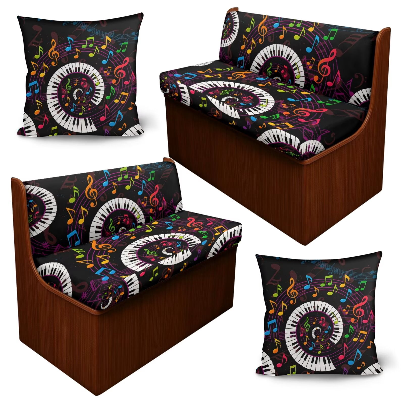 Chririnla RV Dinette Cushion Covers Booth Set Spiral Music Note RV Seat ...