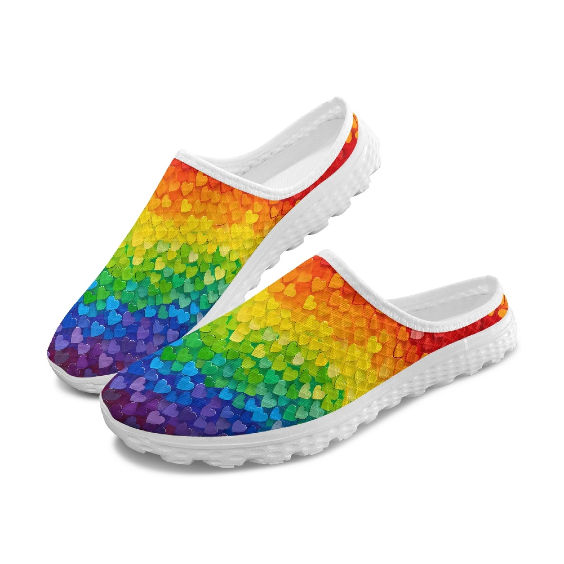 Chririnla Rainbow Heart Mesh Slip On Clogs | Breathable Lightweight ...