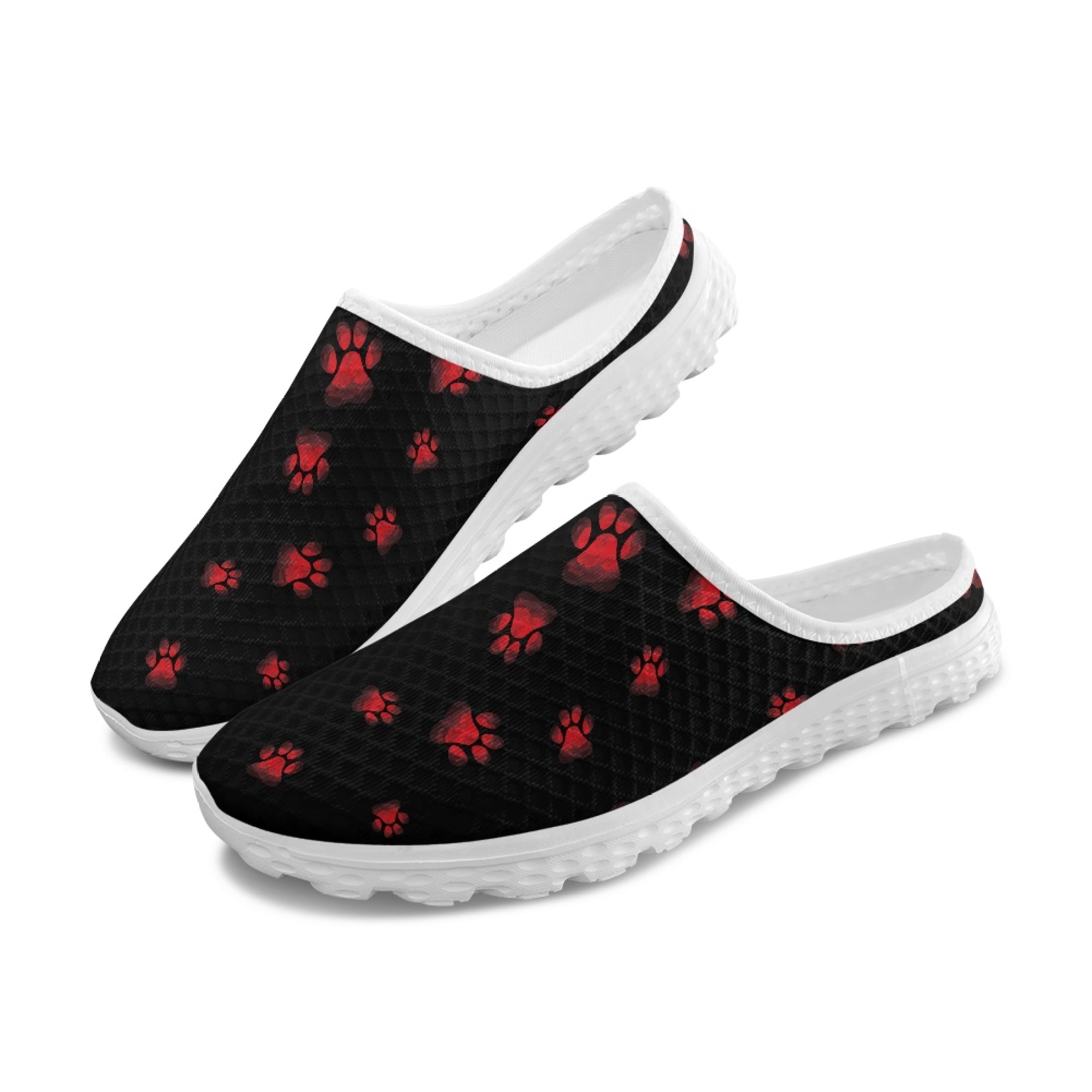 Chririnla Red Paw Print Breathable Mesh Slip On Clogs | Unisex ...