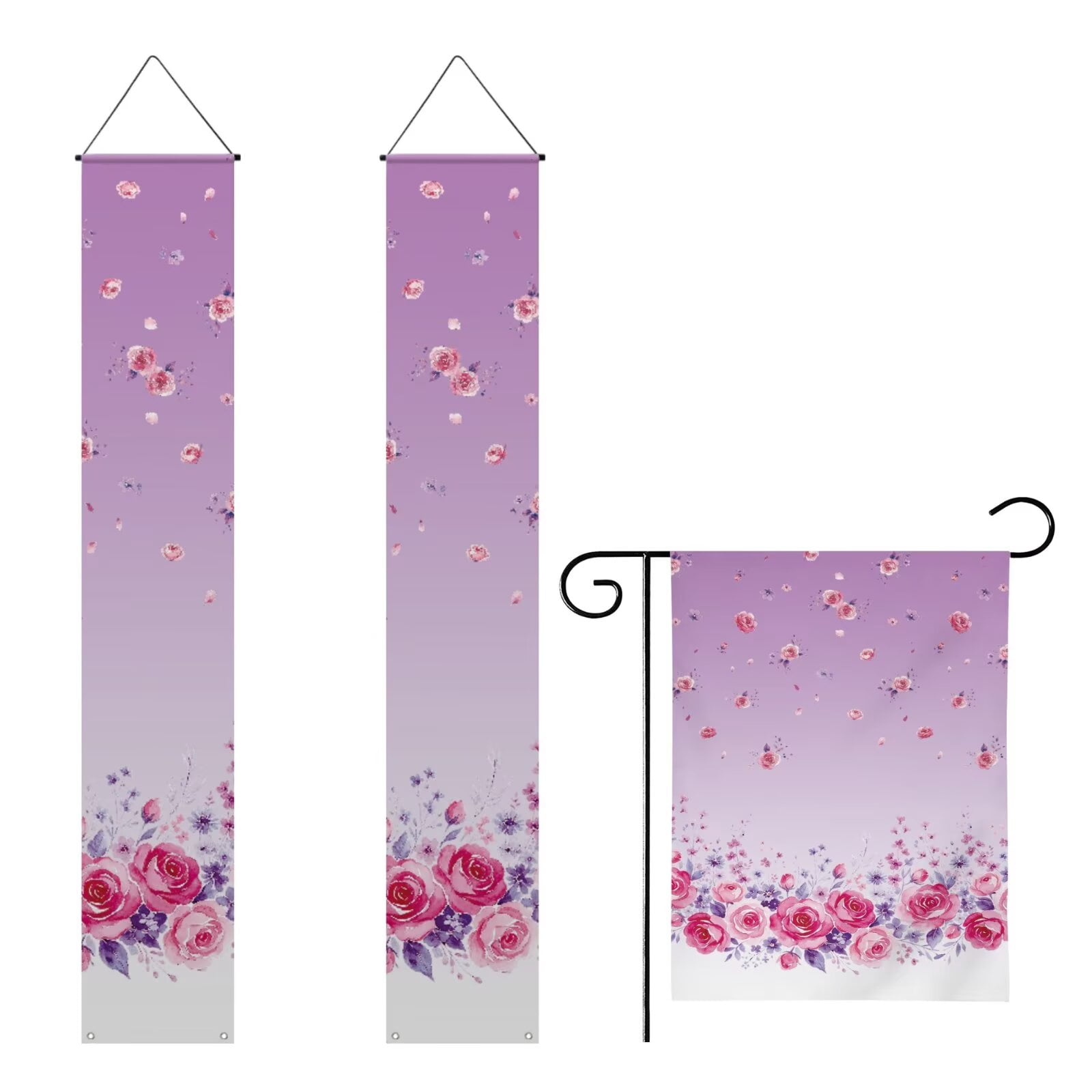 Chririnla Rose Design Welcome Home Porch Banner and Garden Flag ...