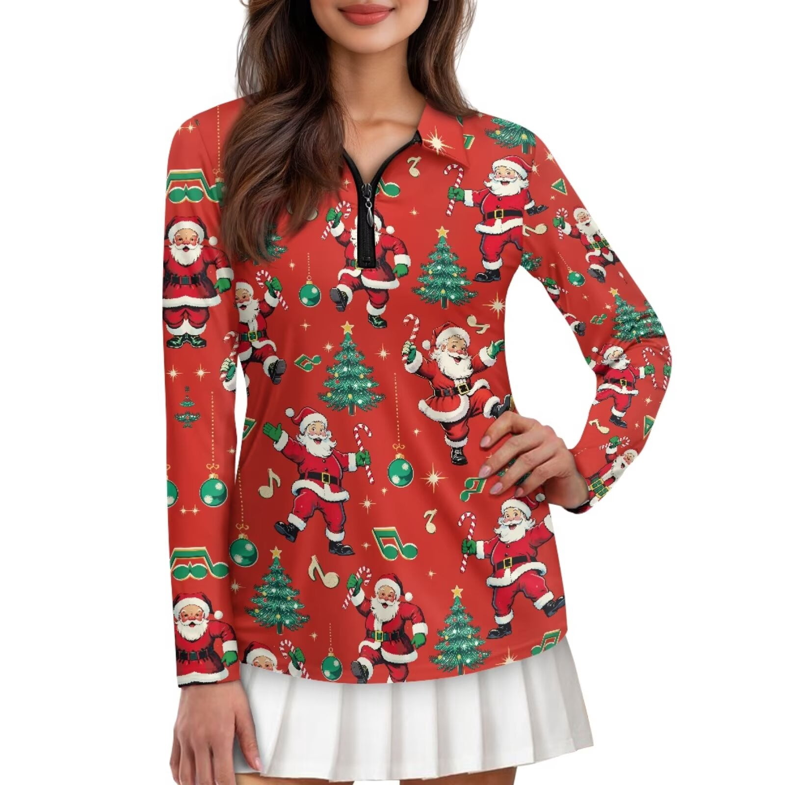 Chririnla Santa Claus Women's Golf Shirts Long Sleeve Quarter Zip ...