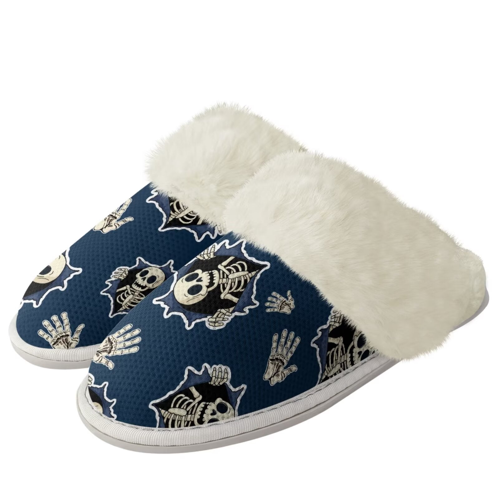 Chririnla Skull Bone Fuzzy Slippers for Women Indoor with Fur Edges ...