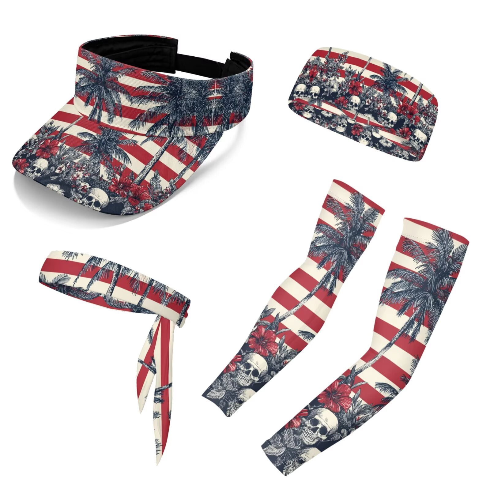 Chririnla Skull Palm Stripe Print Sun Visor Hat,Moisture Wicking ...