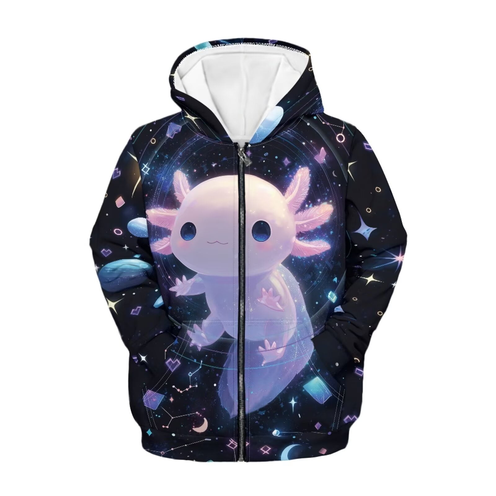 Chririnla Space Astronauts Cartoon Axolotl Kids Sporty Jacket Zip Up Hooded Long Sleeve with ...