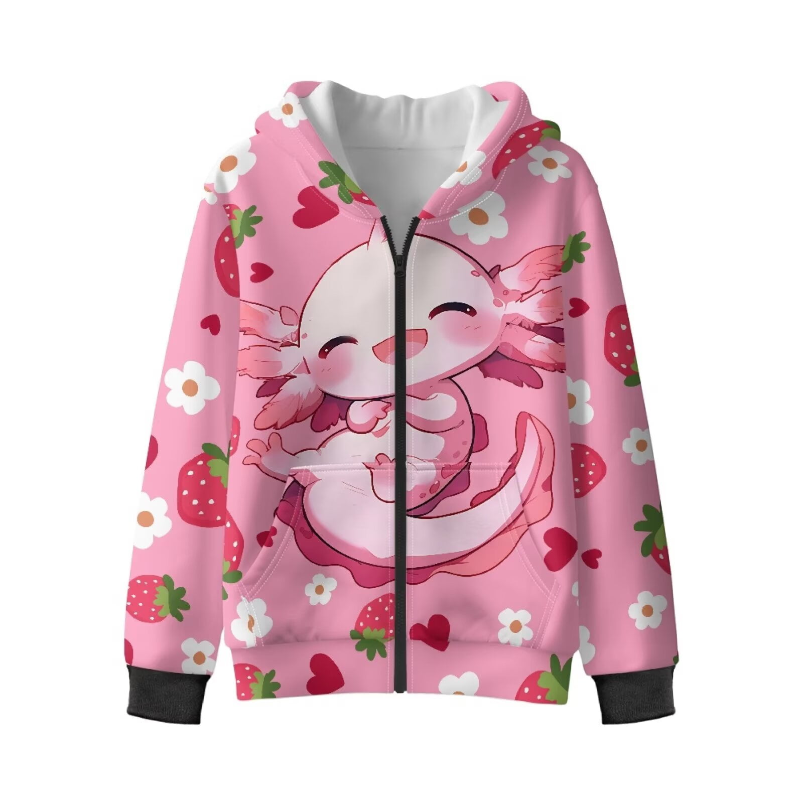 Chririnla Strawberry Axolotl Zip Up Jacket with Pockets for Kids and ...