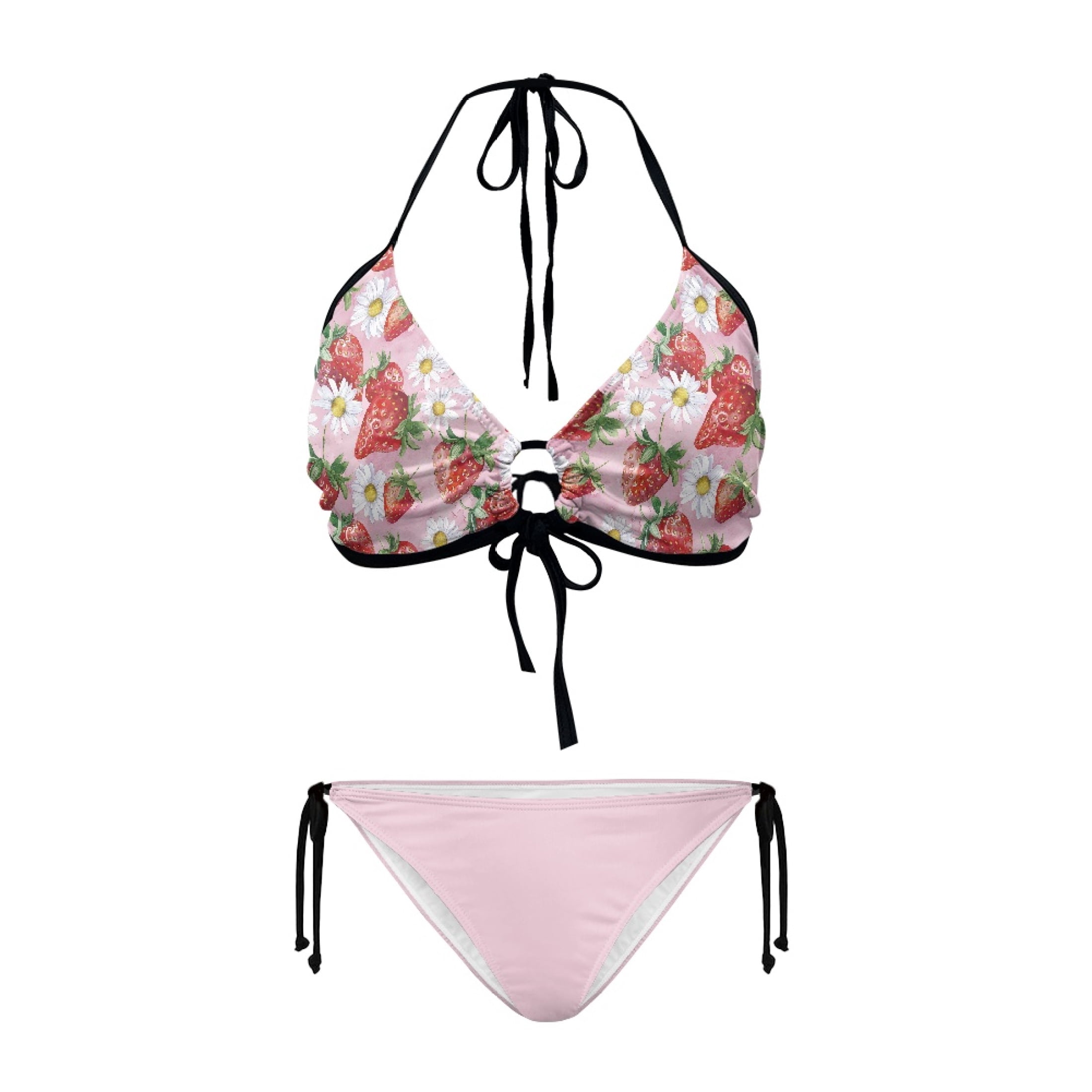 Chririnla Strawberry & Daisy Print Halter Neck Bikini Set - Cute Two ...