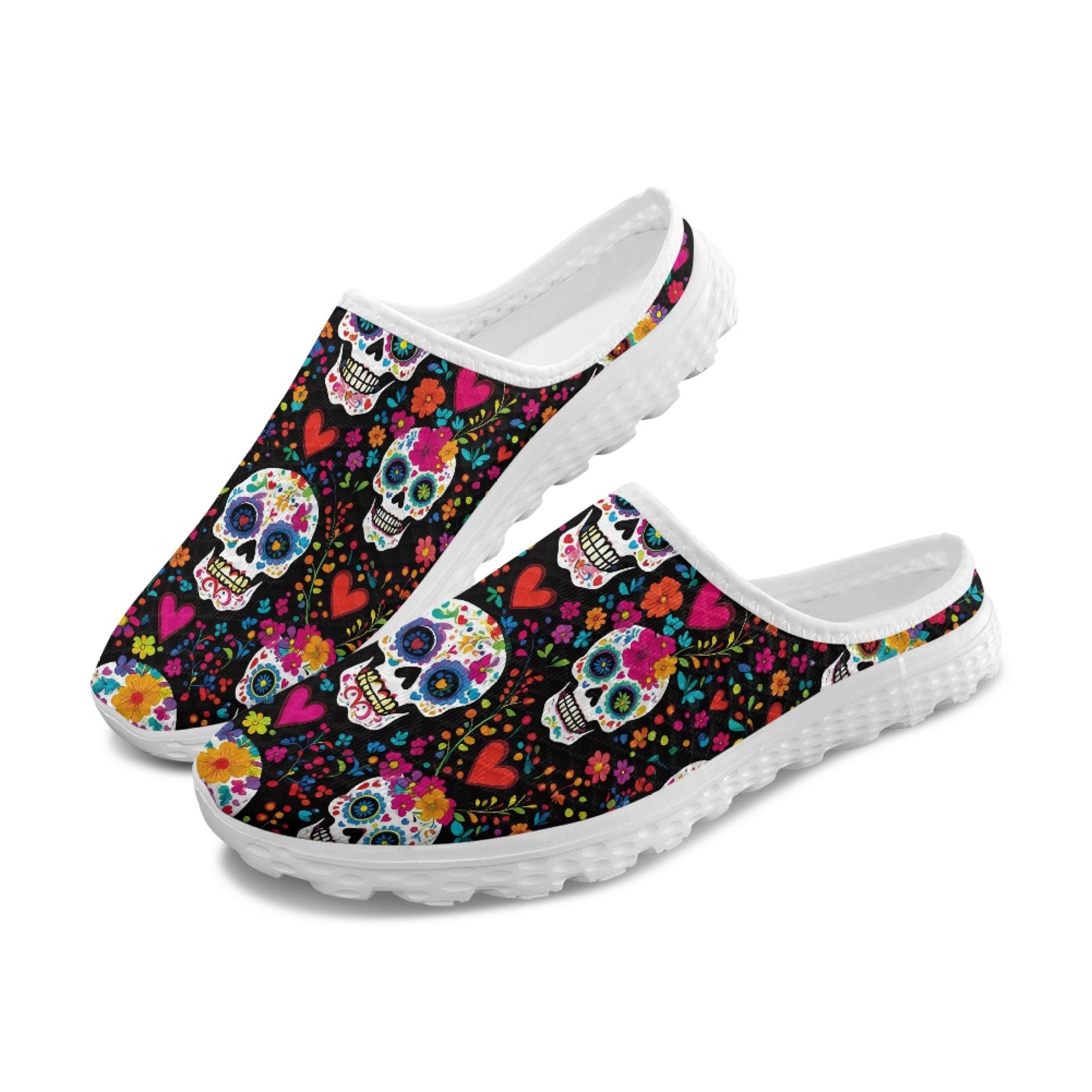 Chririnla Sugar Skull Floral Mesh Slip On Clogs - Breathable ...