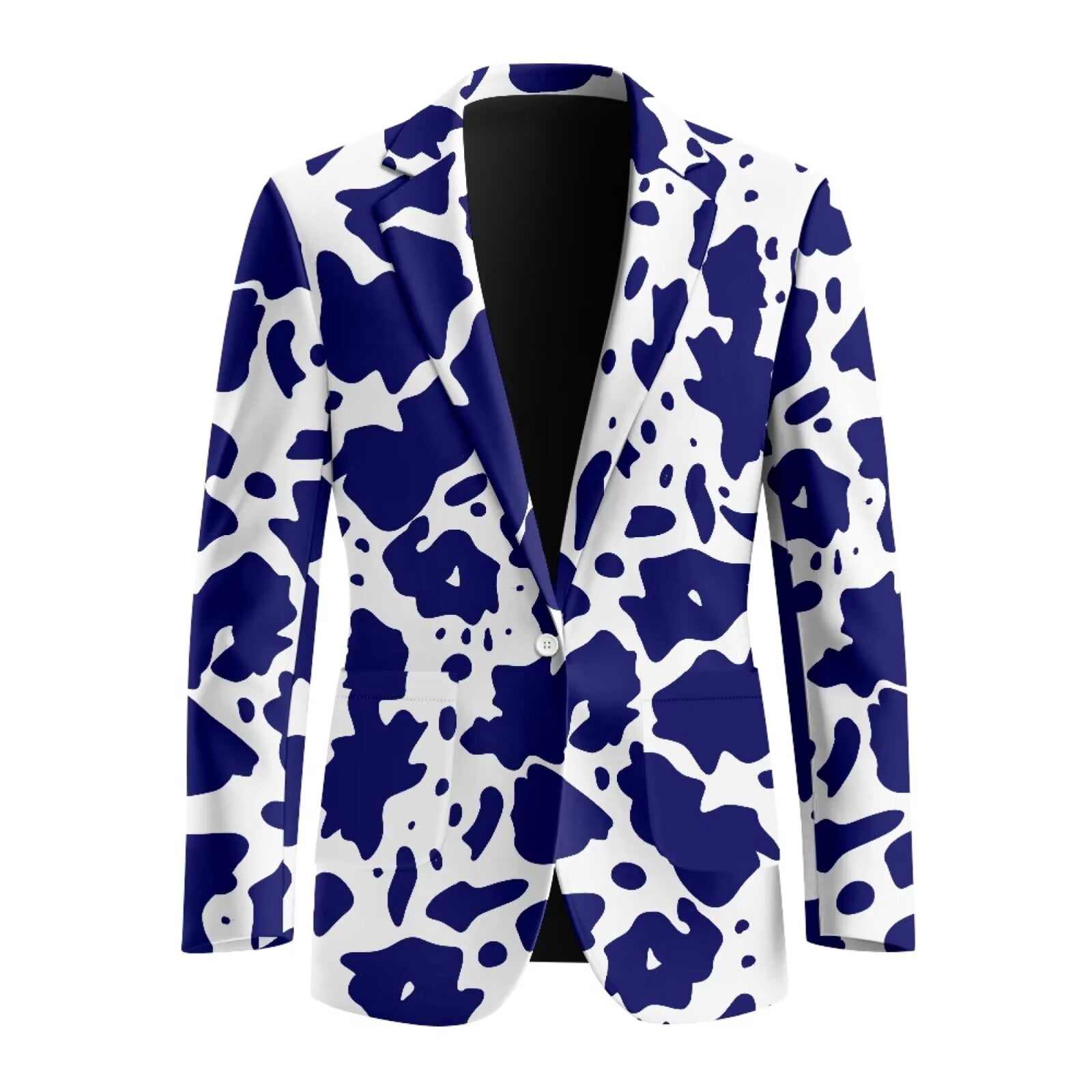 Chririnla Suit for Men Blue Cow Print One Button Business Casual Blazer ...