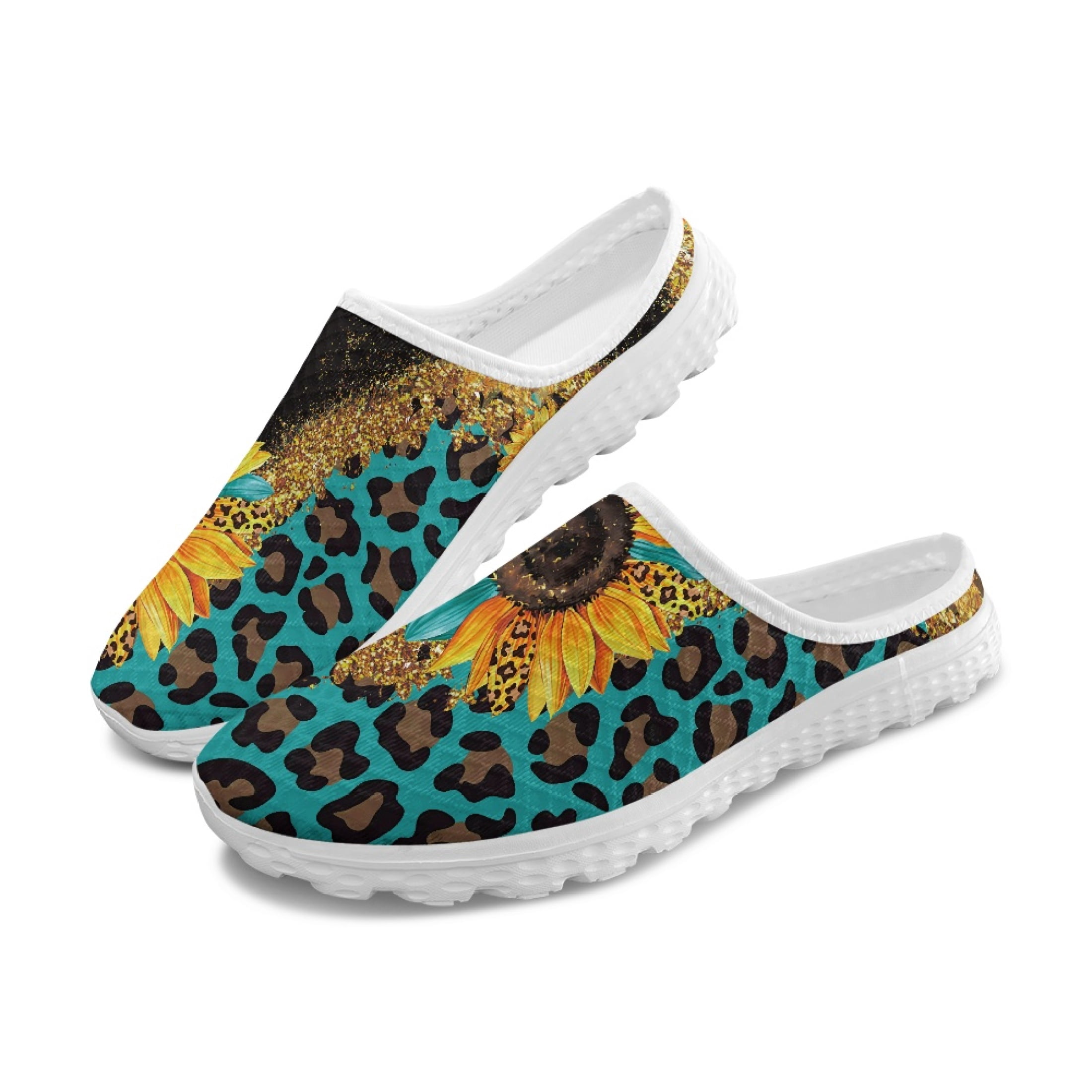 Chririnla Summer Sunflower Leopard Mesh Slip On Clogs | Breathable ...