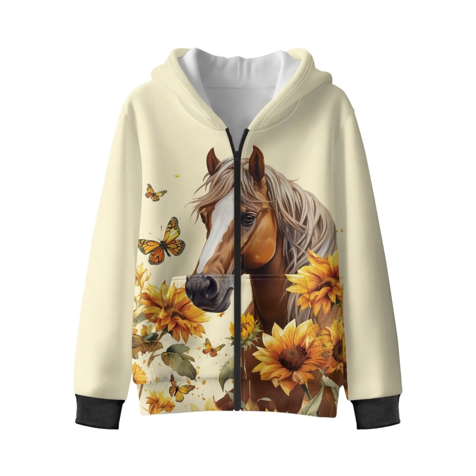 Chririnla Sunflower Butterfly Horse Fluffy Pullover Hoodie for Boys and ...