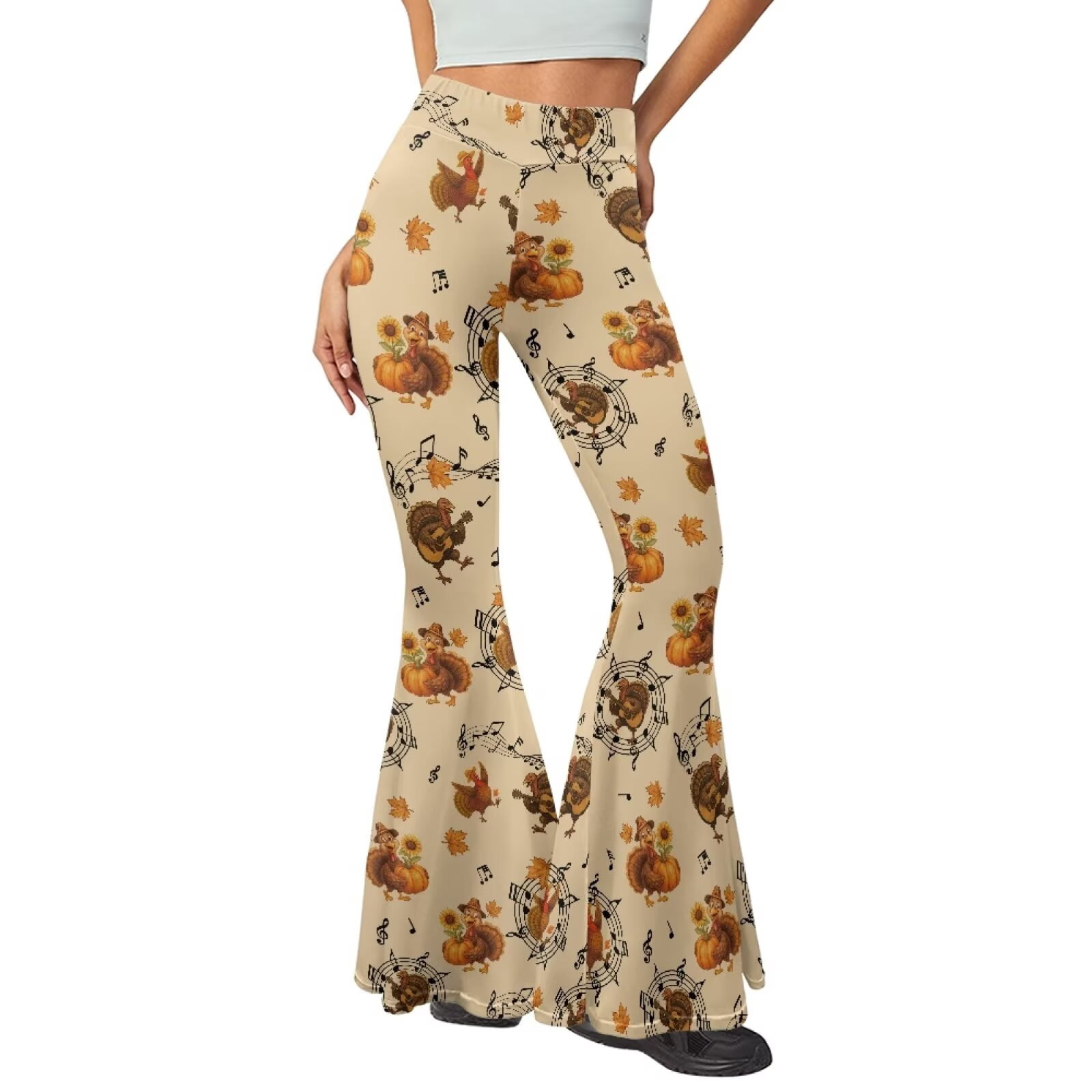 Chririnla Thanksgiving Turkey Women's High Waist Flare Yoga Pants Music ...