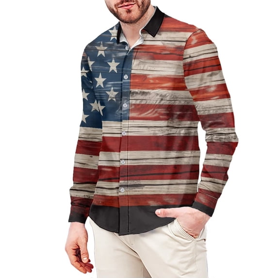 Chririnla Vintage American Flag Men's Dress Shirt Comfortable Soft ...