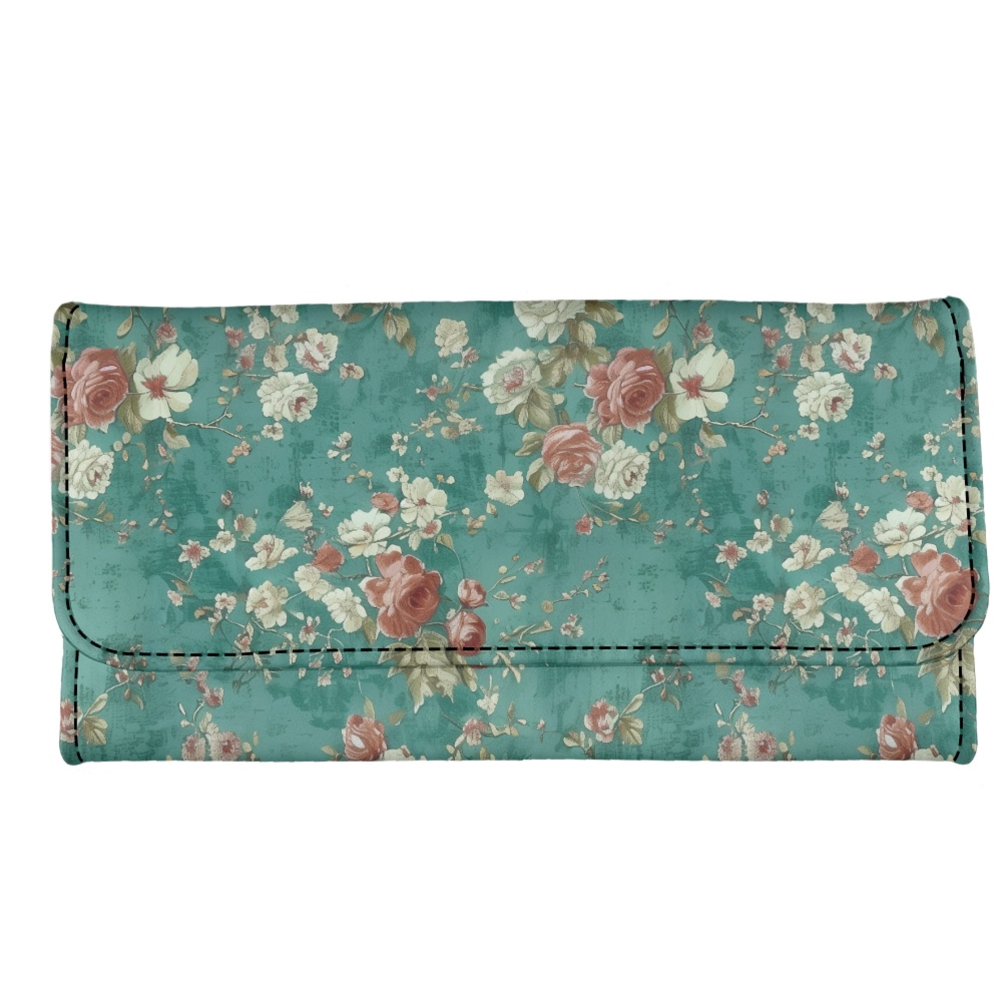 Chririnla Vintage Floral Print Multi Card Long Card Wallets, Leather ...