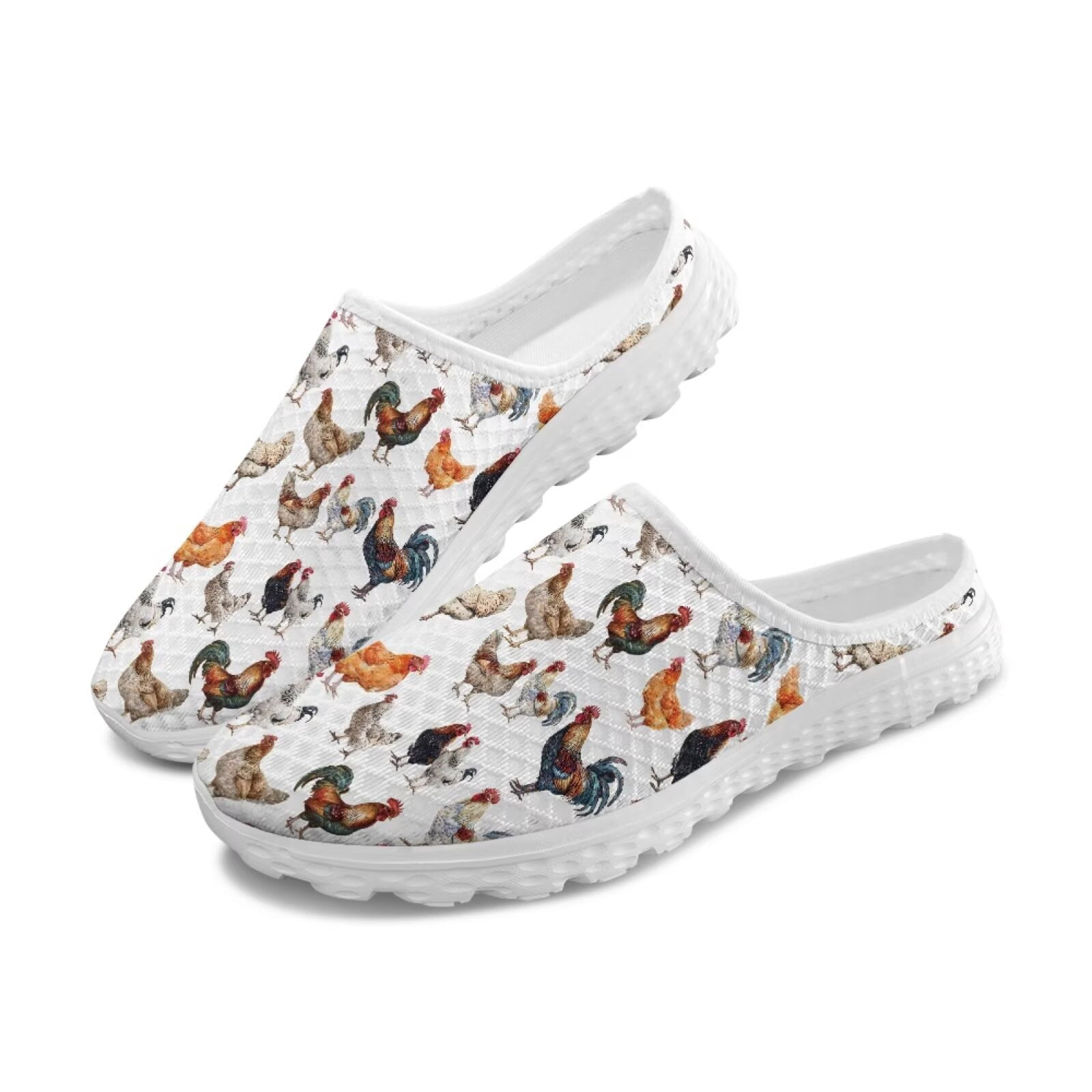 Chririnla White Walking Mules Shoes for Women Chicken Pattern Mules ...