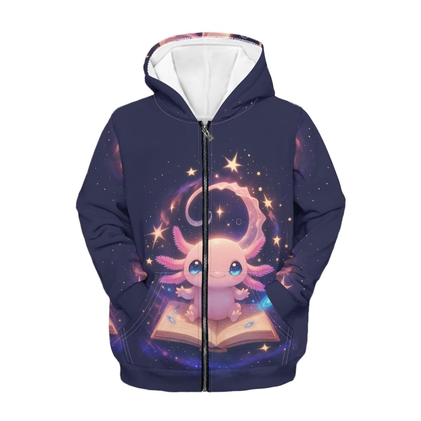 Chririnla Wizard Cartoon Axolotl Girls Casual Zip Up Hoodie Long Sleeve ...