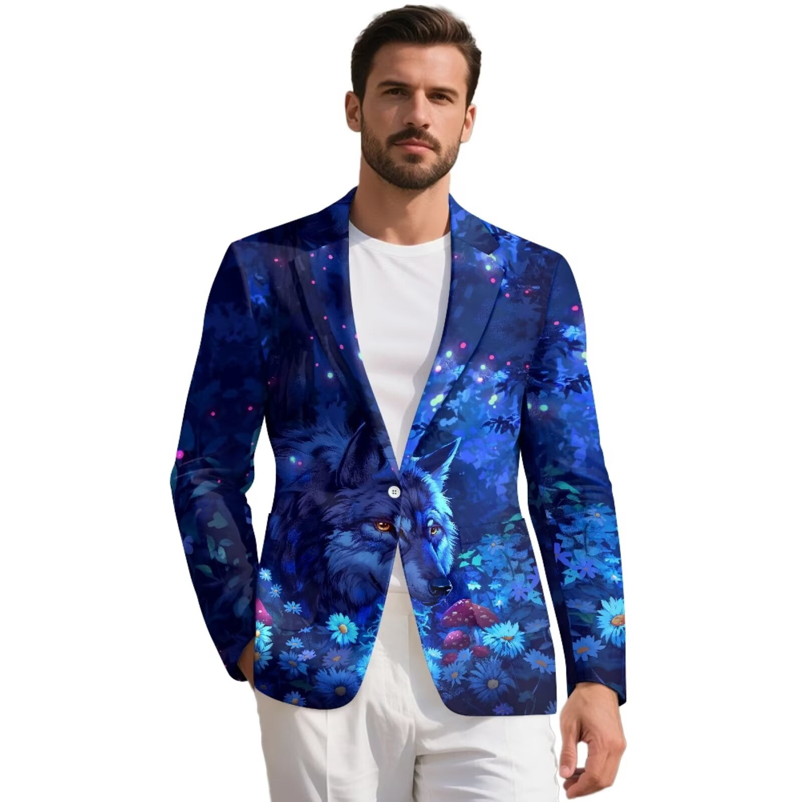 Chririnla Wolf Mushroom Floral Print Blazers for Men Lightweight One ...