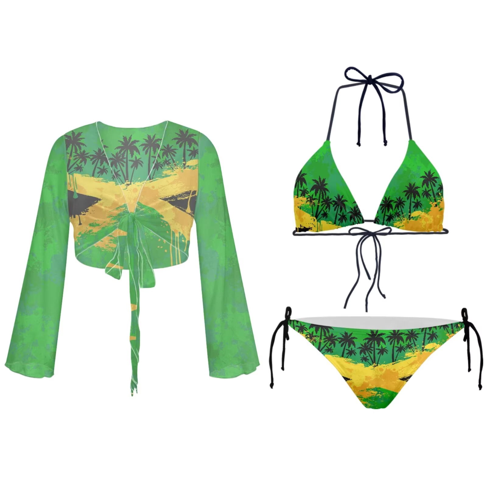Chririnla Womem 3 Piece Swimwear Jamaican Flag Bikini Set Halter String ...