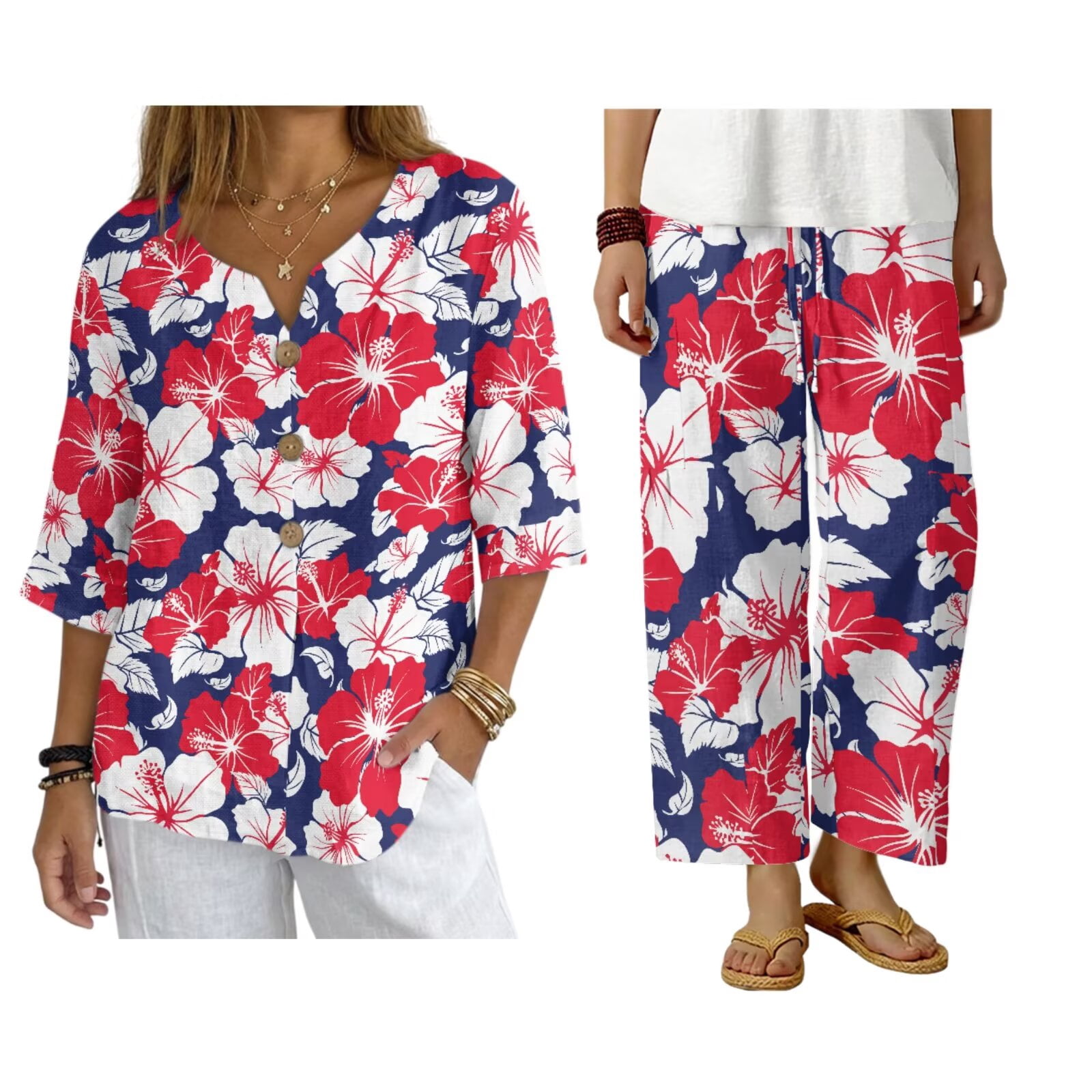 Chririnla Women’s 2Piece Linen Shirts or Pants Summer Holiday Linen ...