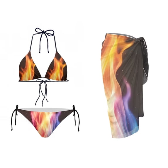Chririnla Women’s Bikini Sets Art Flame Print 3 Piece Halter Triangle ...