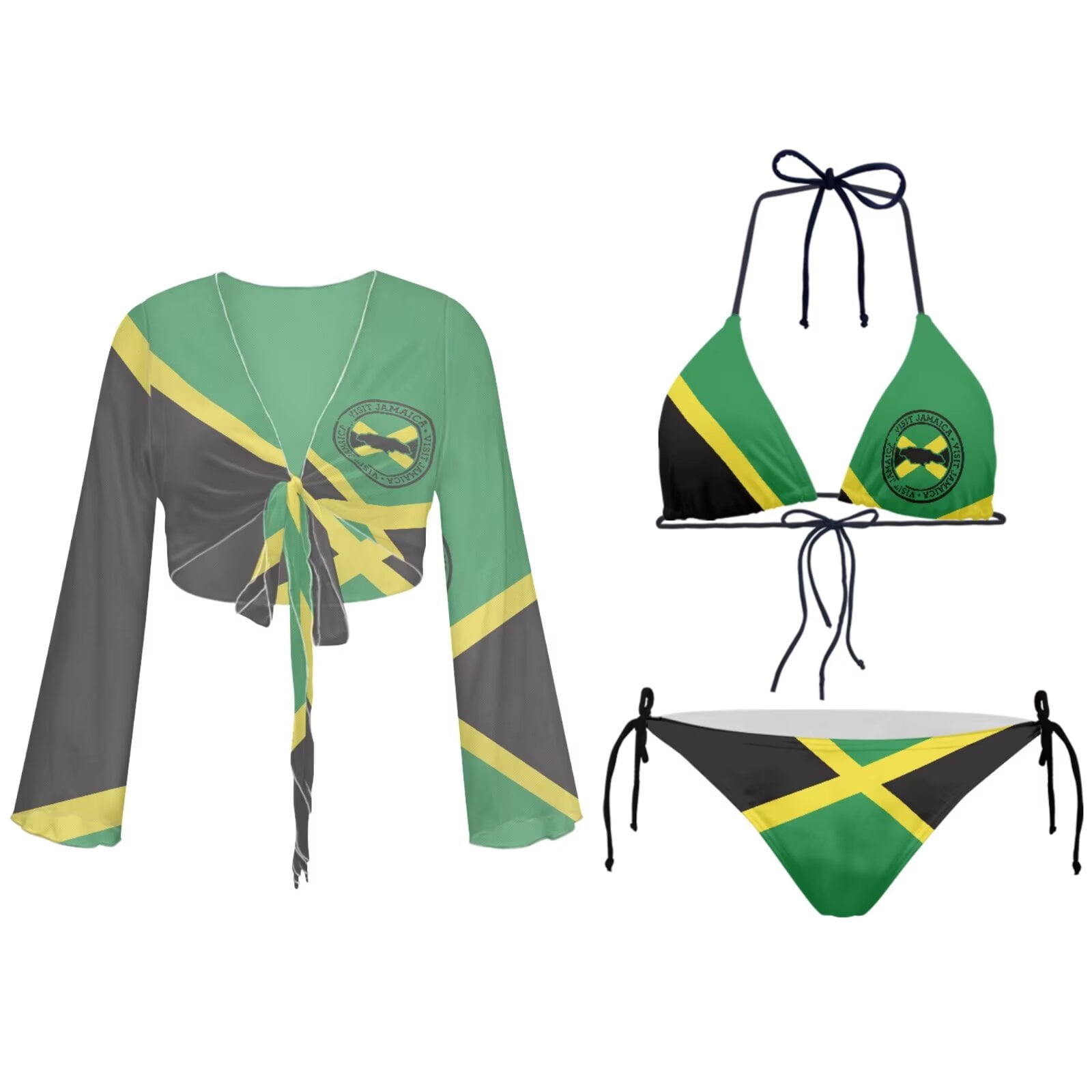 Chririnla Women’s Bikini Suit for 3 Piece Jamaican Flag Triangle ...