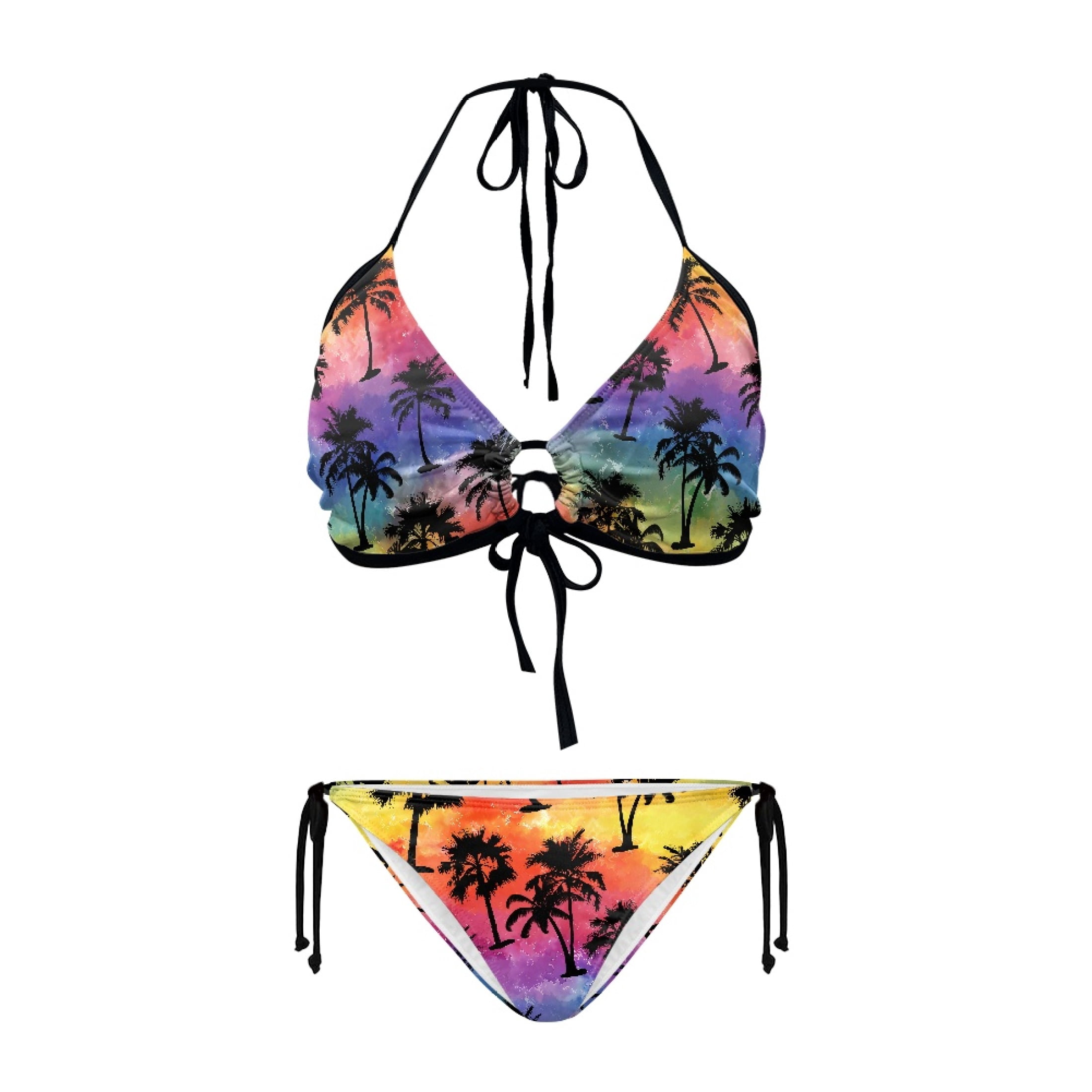 Chririnla Women's Halter Triangle Bikini Set - Sunset Palm Tree Print ...