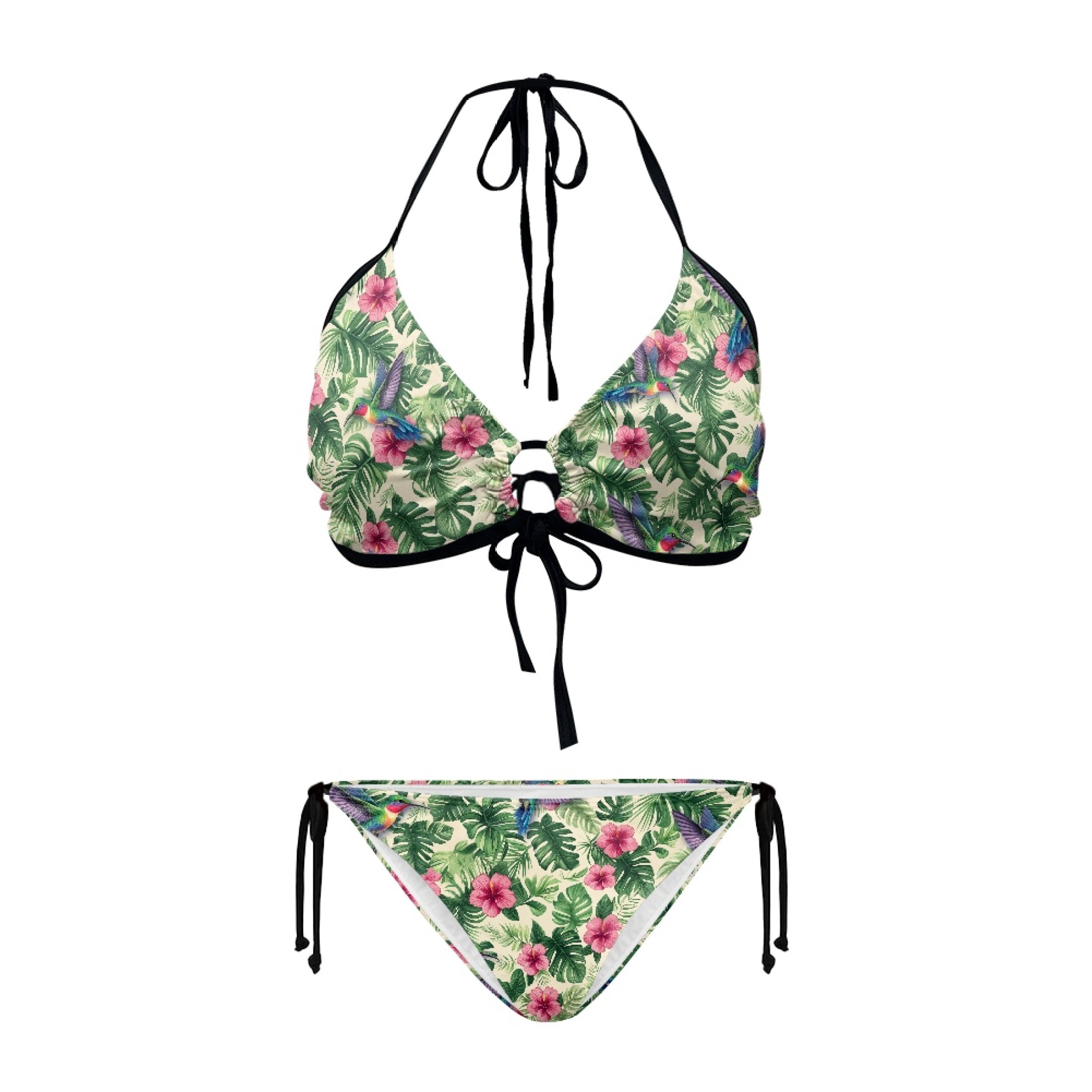Chririnla Women's Tropical Floral Hummingbird Halter Bikini Set - Two ...